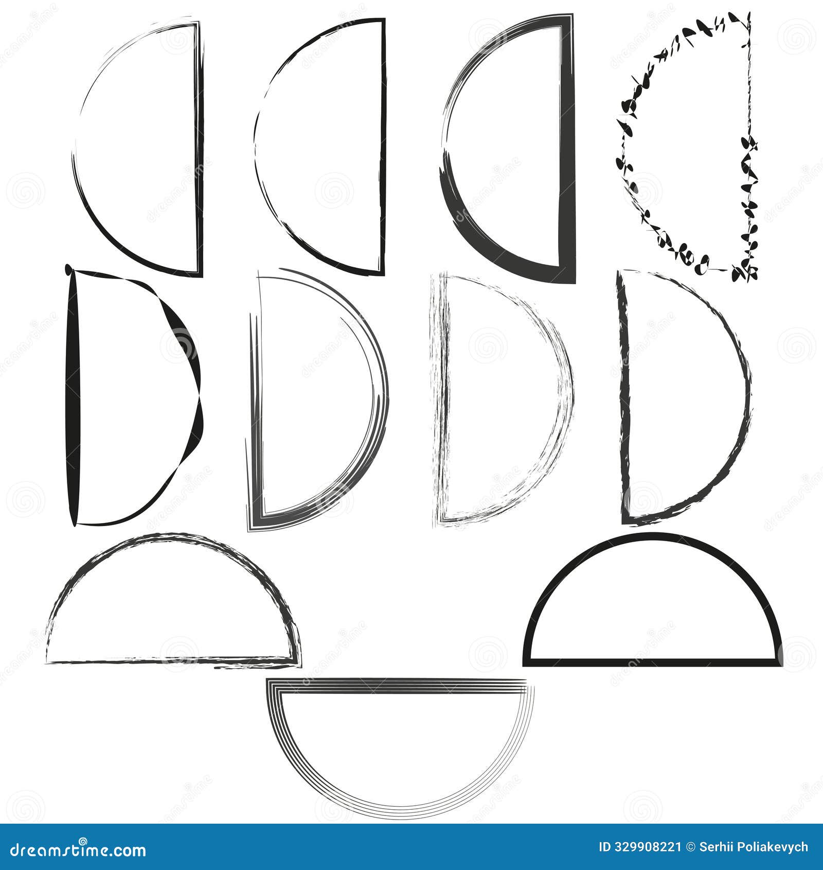 Half Circle Shapes. Abstract Semicircle Designs. Geometric Brush ...