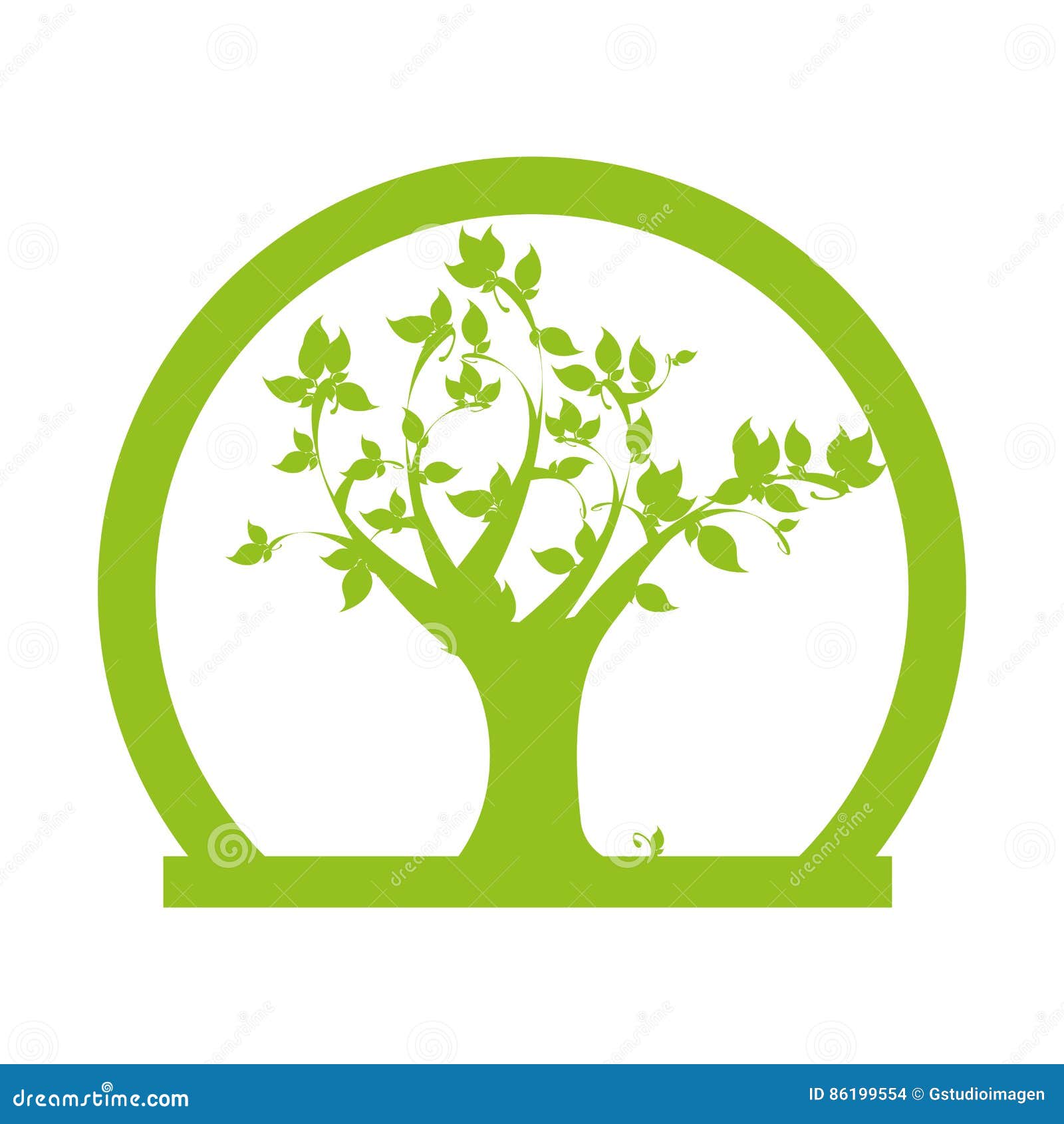Half Circular Border with Leafy Tree Plant Stock Vector - Illustration ...