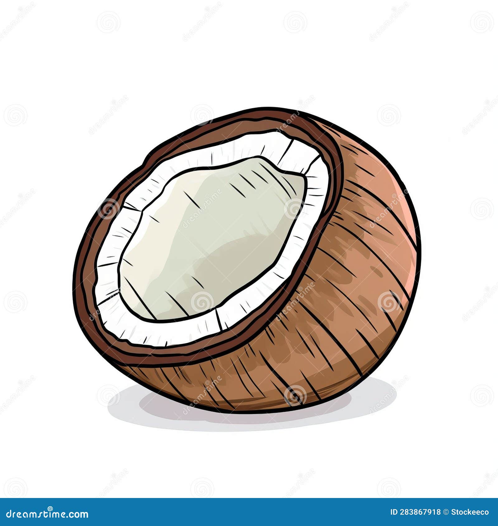 Bold Coconut Illustration on White Background - Cartoonish Style Stock ...