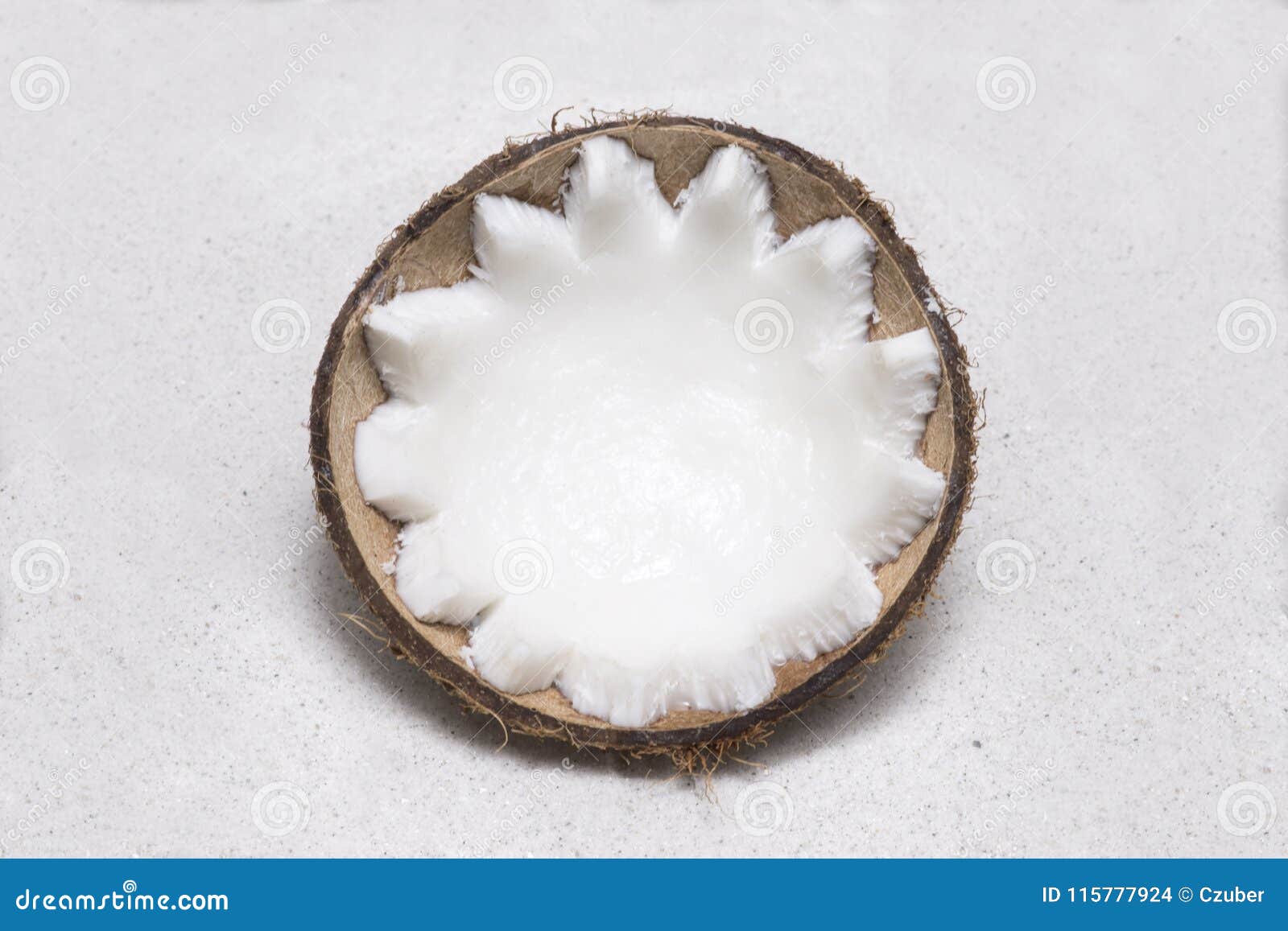 Half Coconut Lying in White Sand Stock Photo - Image of beach, fine ...