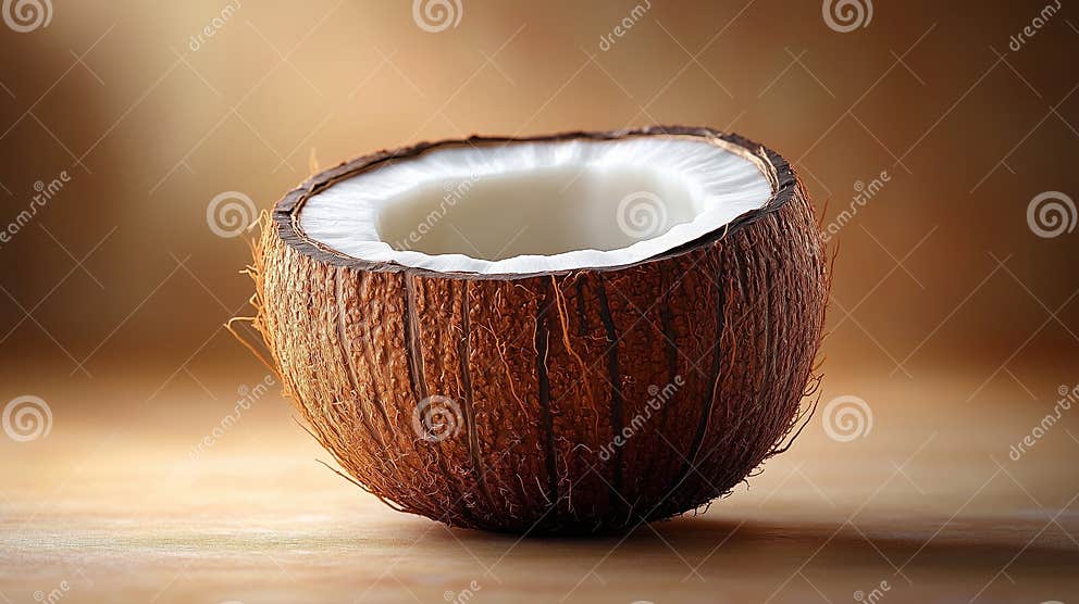 Half of a Coconut Shell Displaying Its Rich, Textured Interior Stock ...