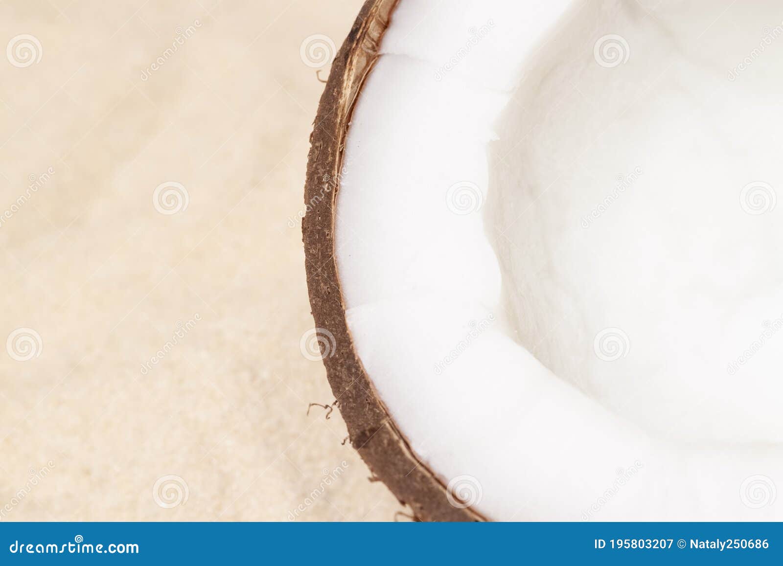 Half Coconut with Shell Lying on the Sand Stock Image - Image of nature ...