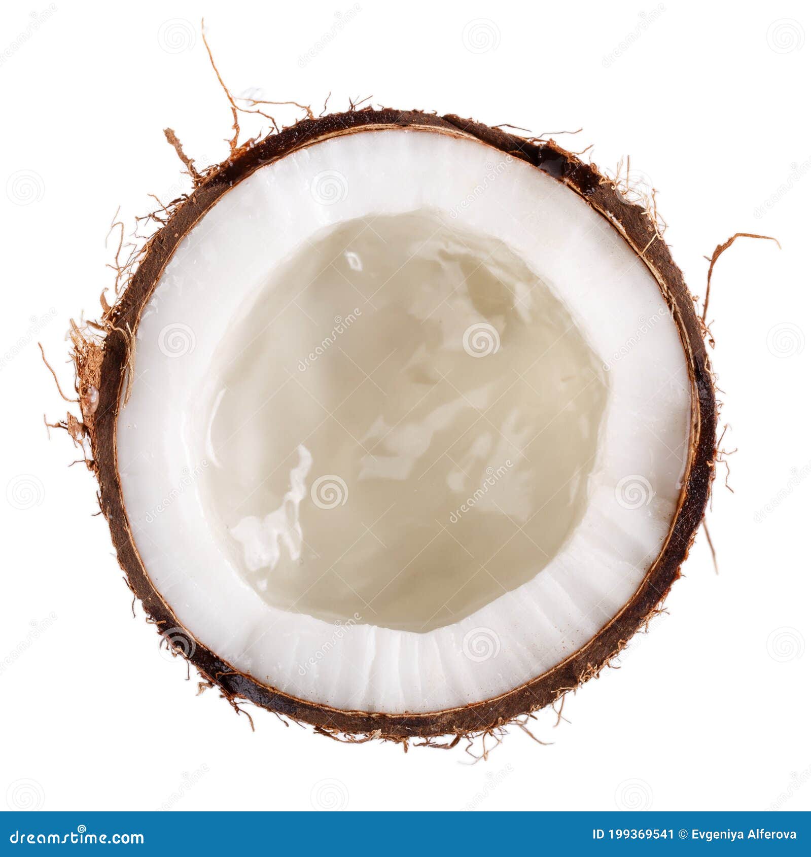Half Coconut with Coconut Water Inside Isolated on White. Top View ...