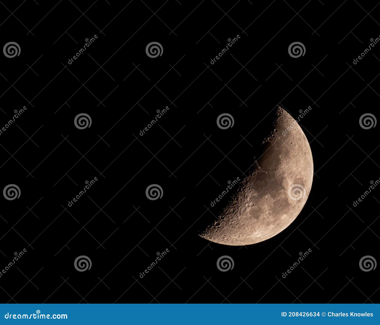Half Crescent Moon in the Night Sky Stock Photo - Image of shadow, moon ...