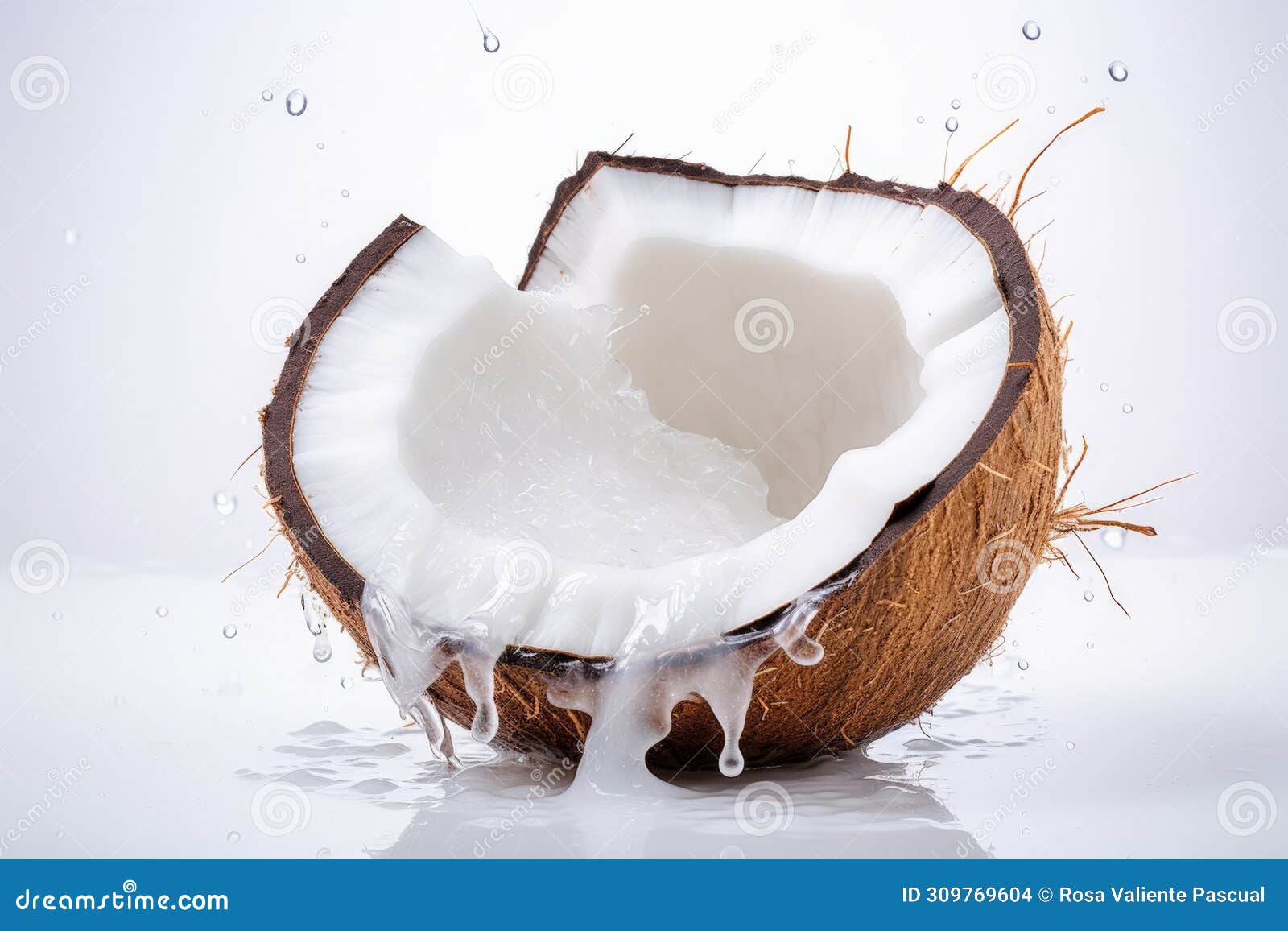 A Half Cut Coconut with Water Dripping from it Stock Illustration ...