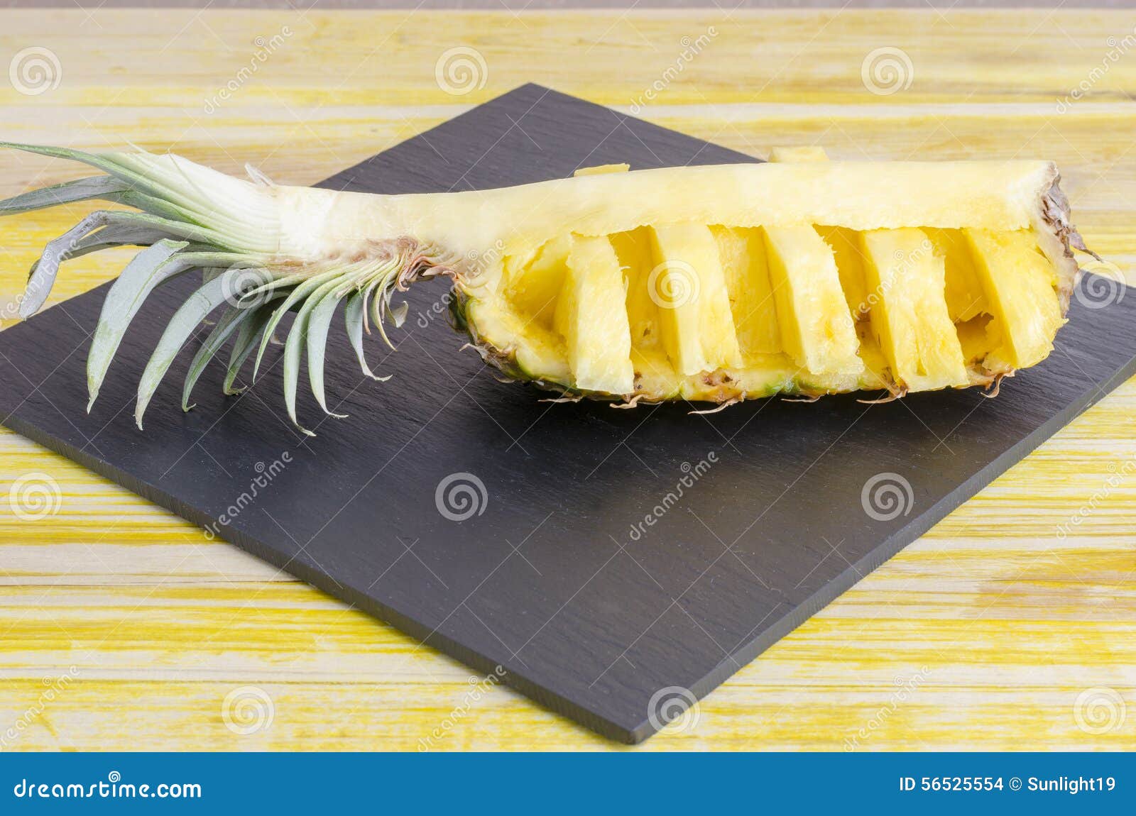 Half of Cut Pineapple on Slate Dish. Stock Photo - Image of natural ...