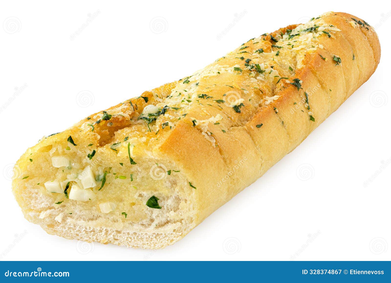 Half Cut Up Garlic Bread with Fresh Parsley Isolated on White Stock ...