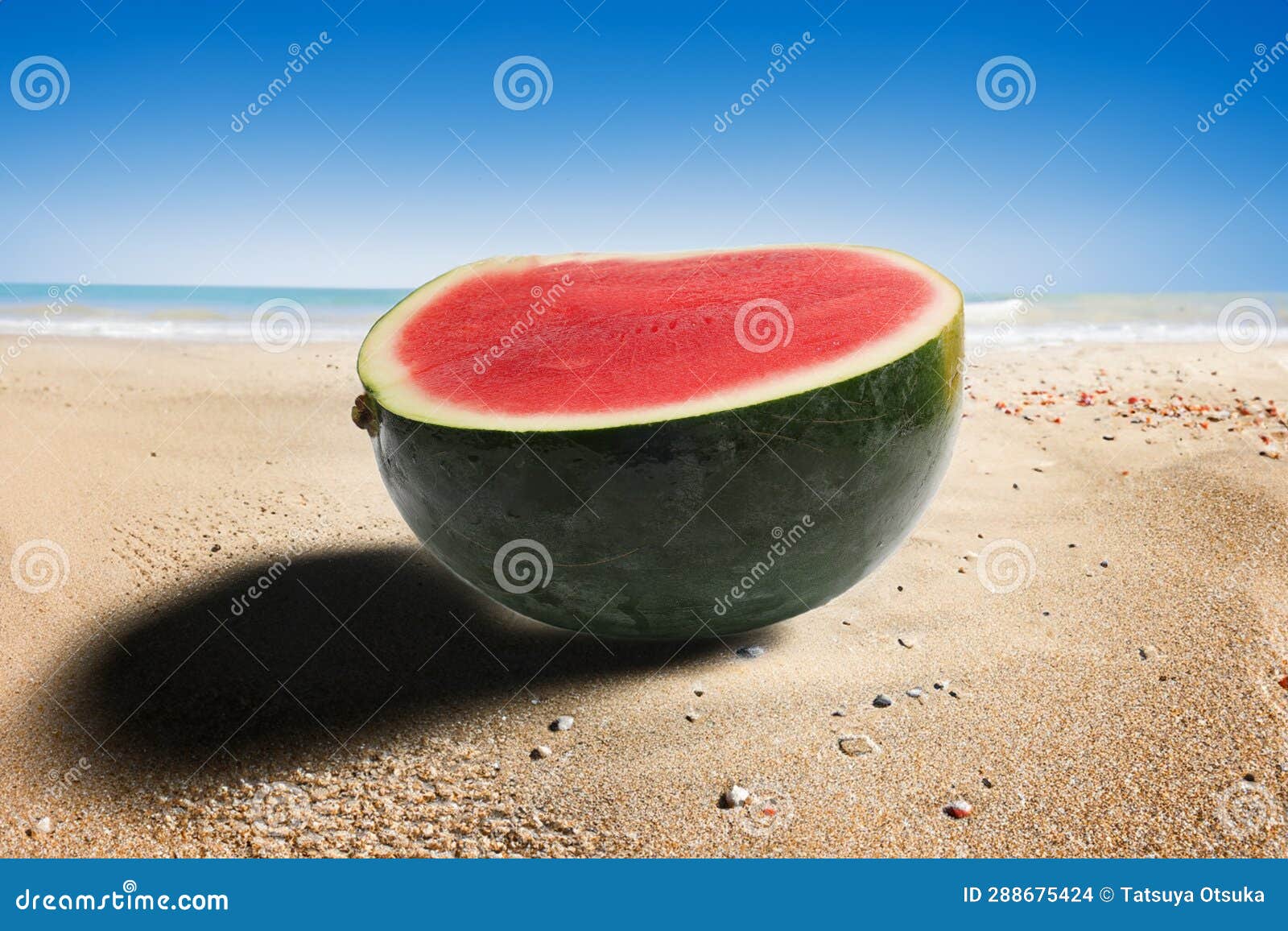 Half Cut Watermelon Cut in Half on the Beach Stock Photo - Image of ...
