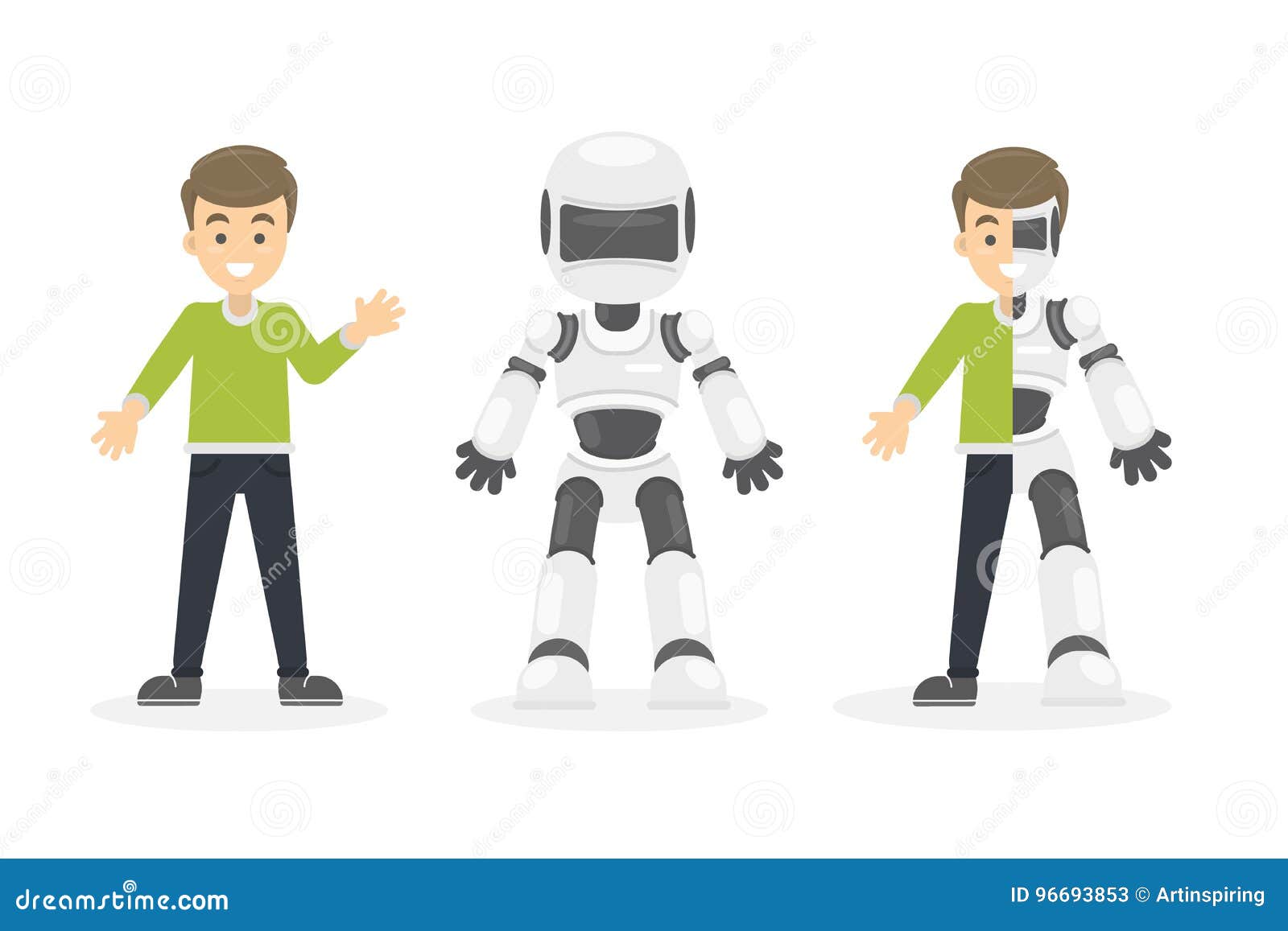 Cyborg. Half Human Half Robot. Man With Big Muscles And Iron Lim Vector ...