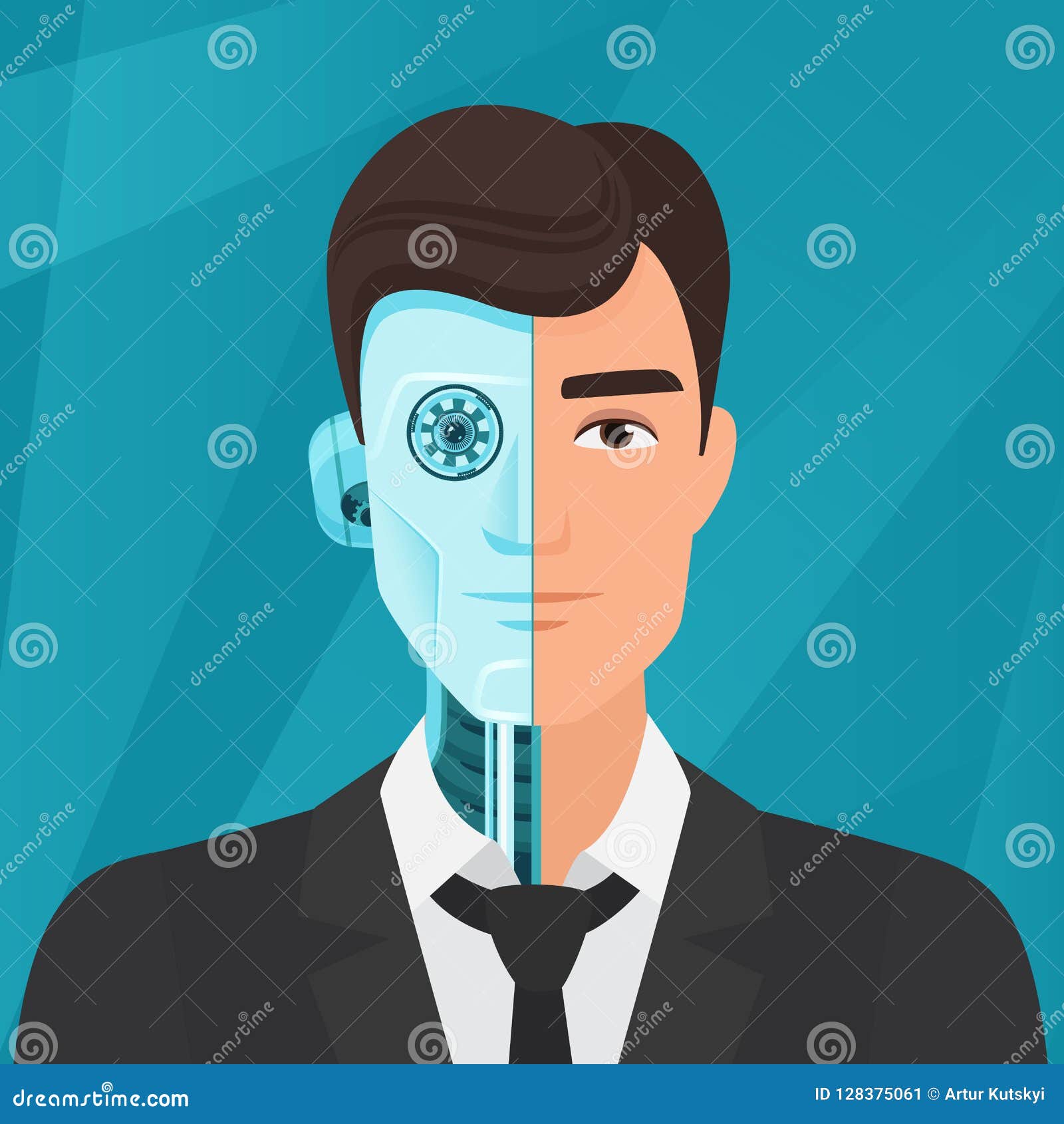 Cyborg. Half Human Half Robot. Man With Big Muscles And Iron Lim Vector ... Cyborg. Half Human Half Robot. Man With Big Muscles And Iron Lim Vector ...