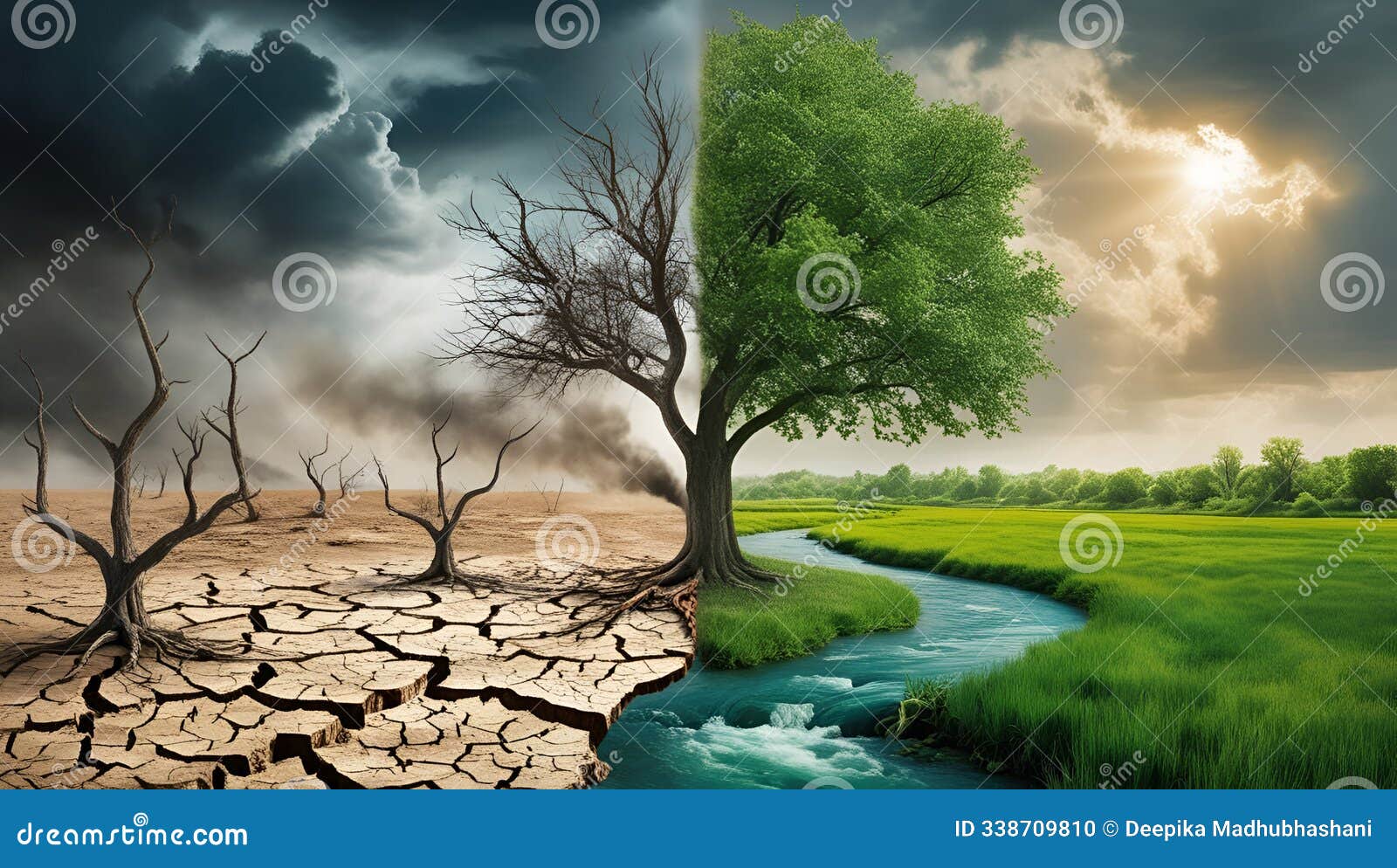 Half Dead and Alive Tree at Drought, Nature Background, Climate ...