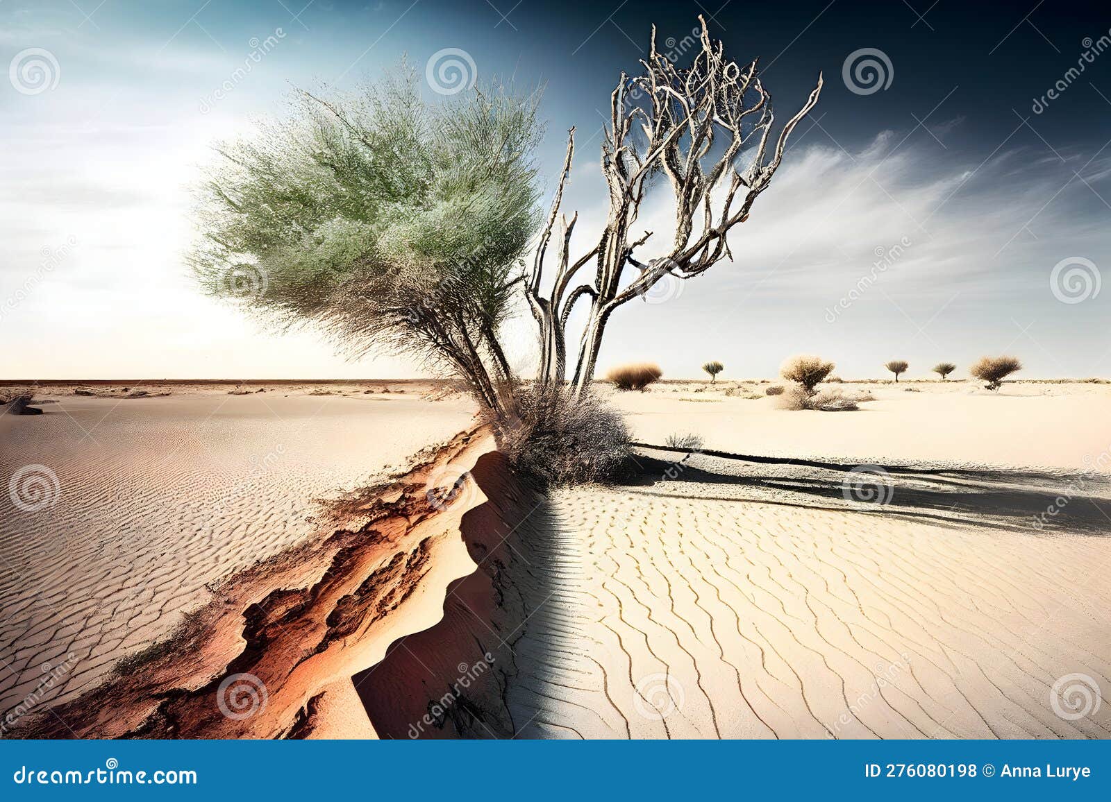 Desertification Process As Climate Change To Hot And Dry Soil Outline ...