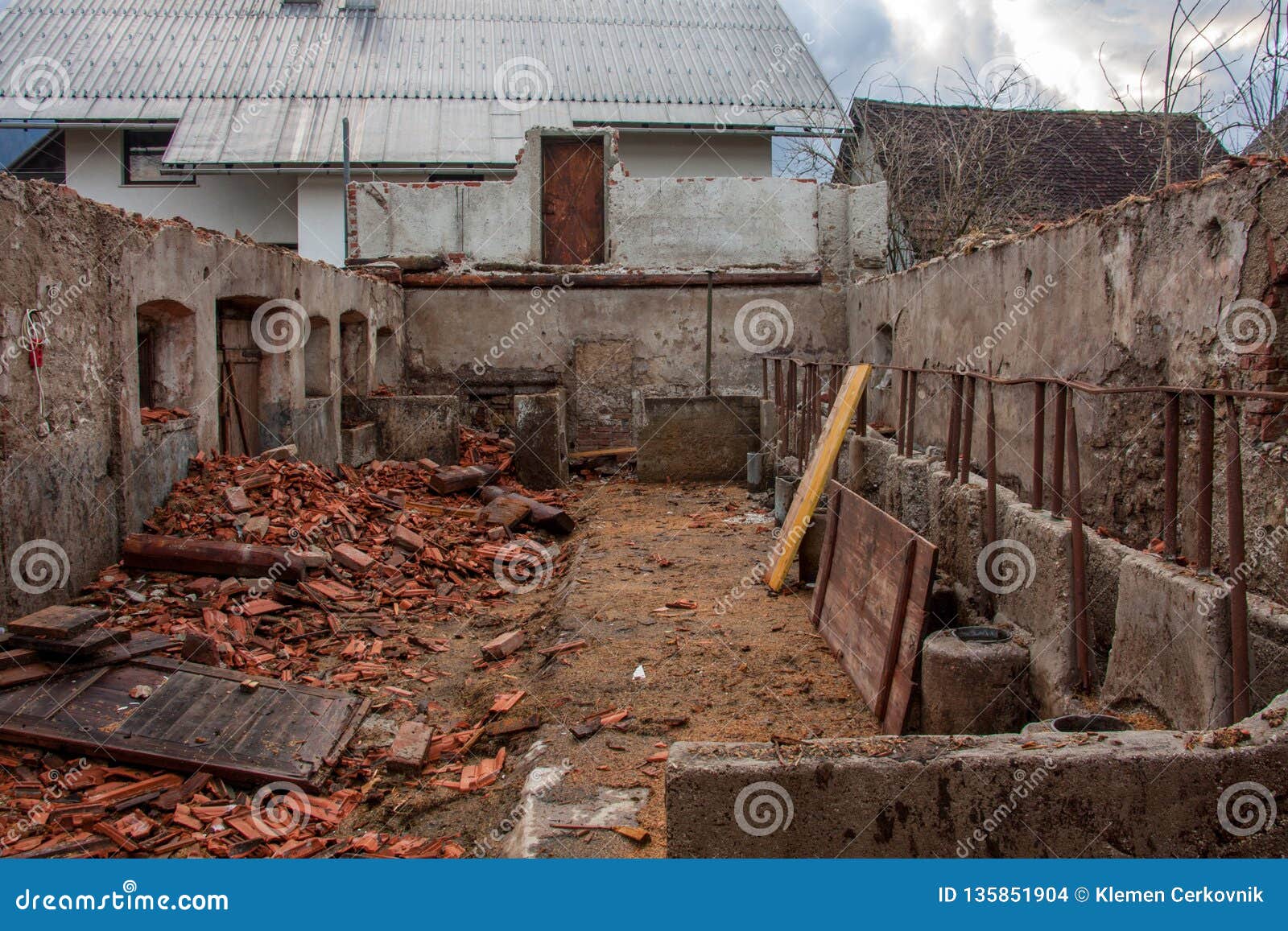 Half Destroyed Barn from Inside Stock Photo - Image of debris, piles ...