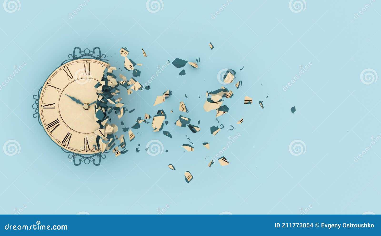 Half Destroyed Clock with Fragments Flying Off Stock Illustration ...
