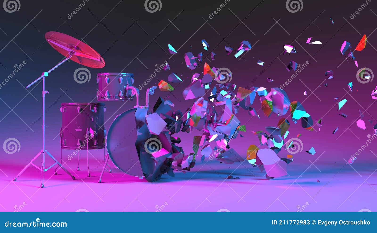 Half Destroyed Taiko With Fragments Flying Off In Neon Lighting Royalty ...