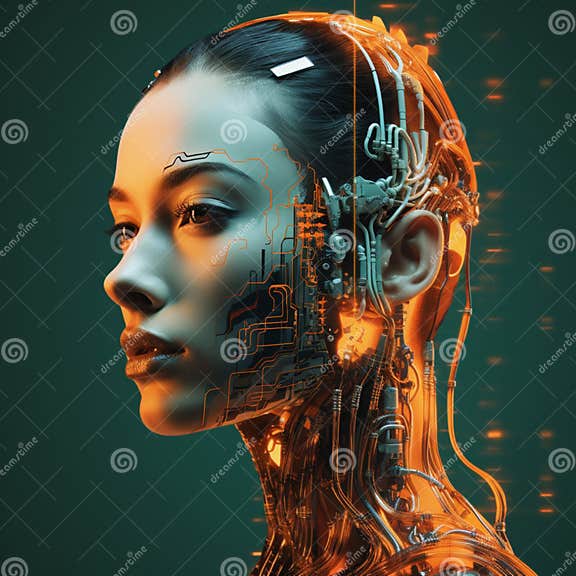 Half a Digital Image of an AI Woman S Head Stock Illustration - Illustration of white, portrait ...
