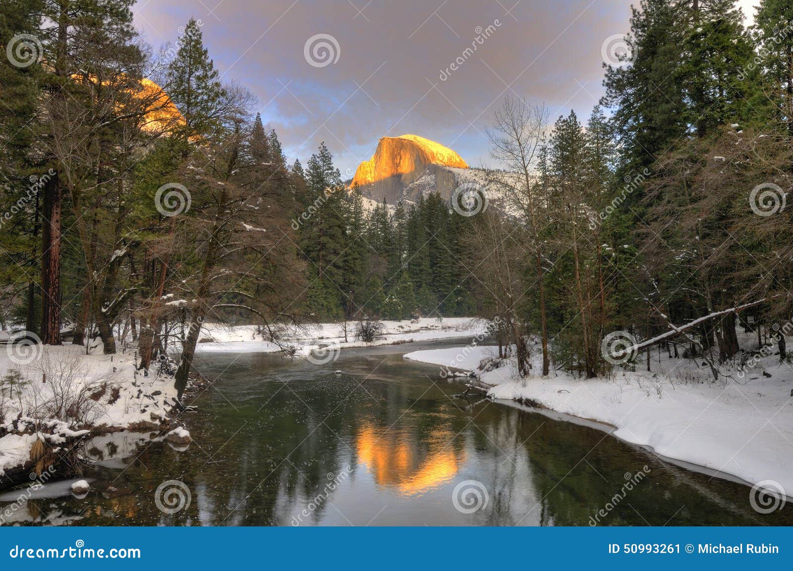 Half Dome Reflected in the Merced River, Yosemite National Park Stock ...