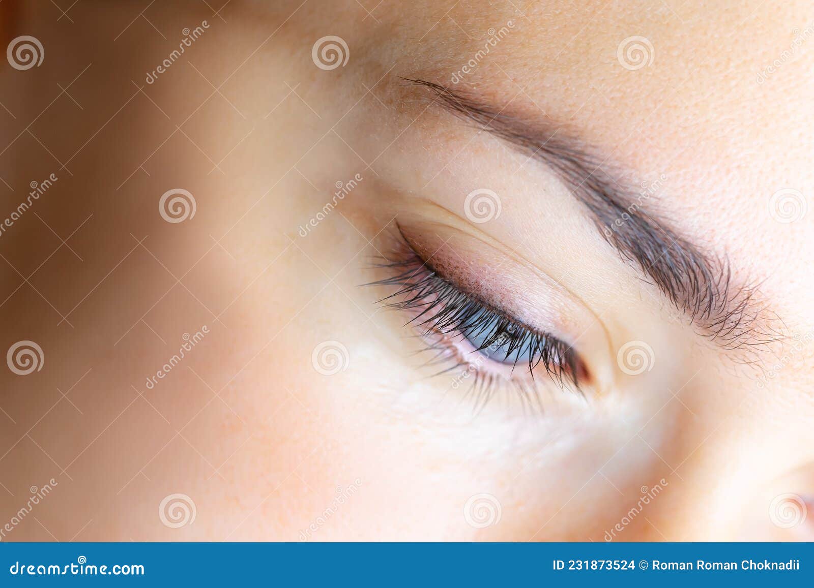 Half-done Work of Permanent Eyelid Makeup Light Shading Stock Photo ...
