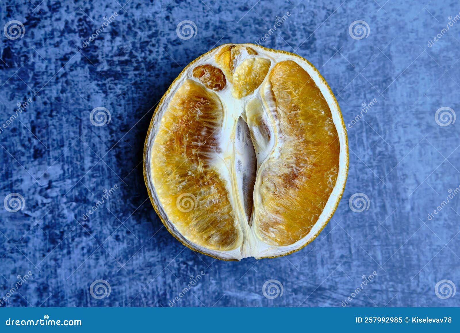 Half of a Dried Orange on an Abstract Blue Background. Close-up Stock ...