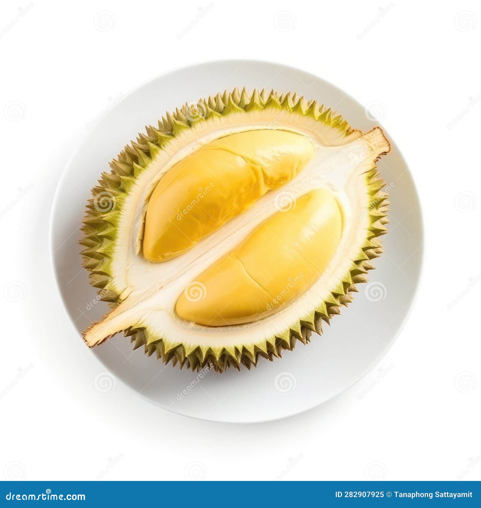 Half of Durian Fruit on White Plate Top View Stock Image - Image of ...
