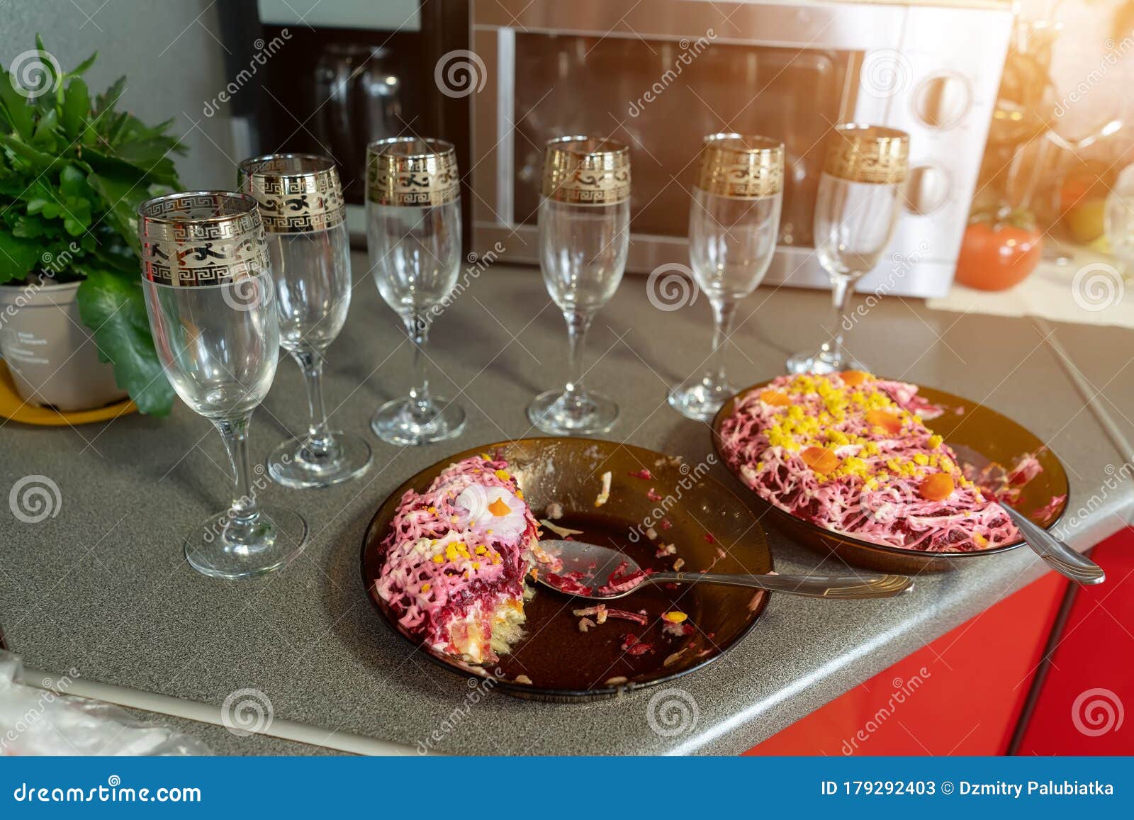 Half-eaten Food in Plates on the Table Stock Image - Image of dining ...