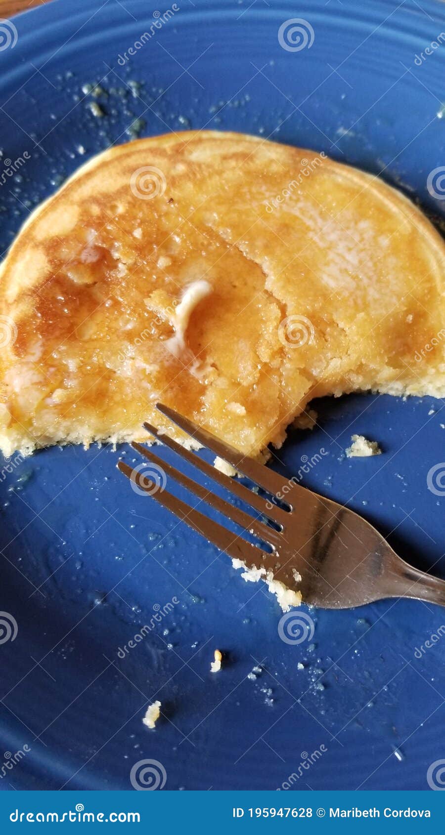 Half Eaten Pancake on Plate Stock Photo - Image of syrup, digest: 195947628
