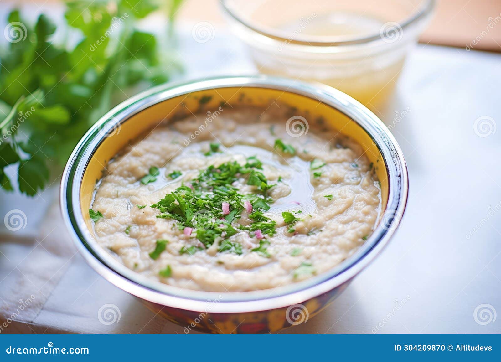 Half-empty Bowl of Baba Ganoush Showing the Dips Texture Stock Photo ...