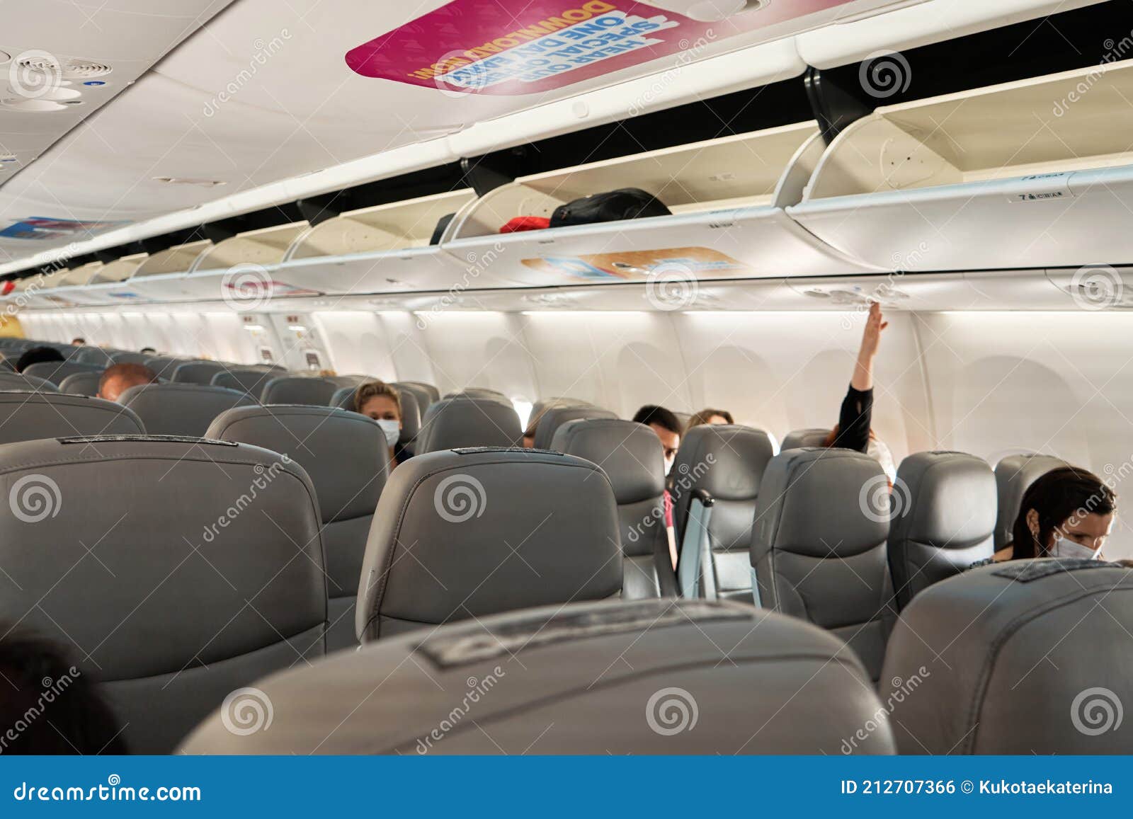 Half Empty Cabin of a Passenger Plane. Empty Seats for Passengers ...