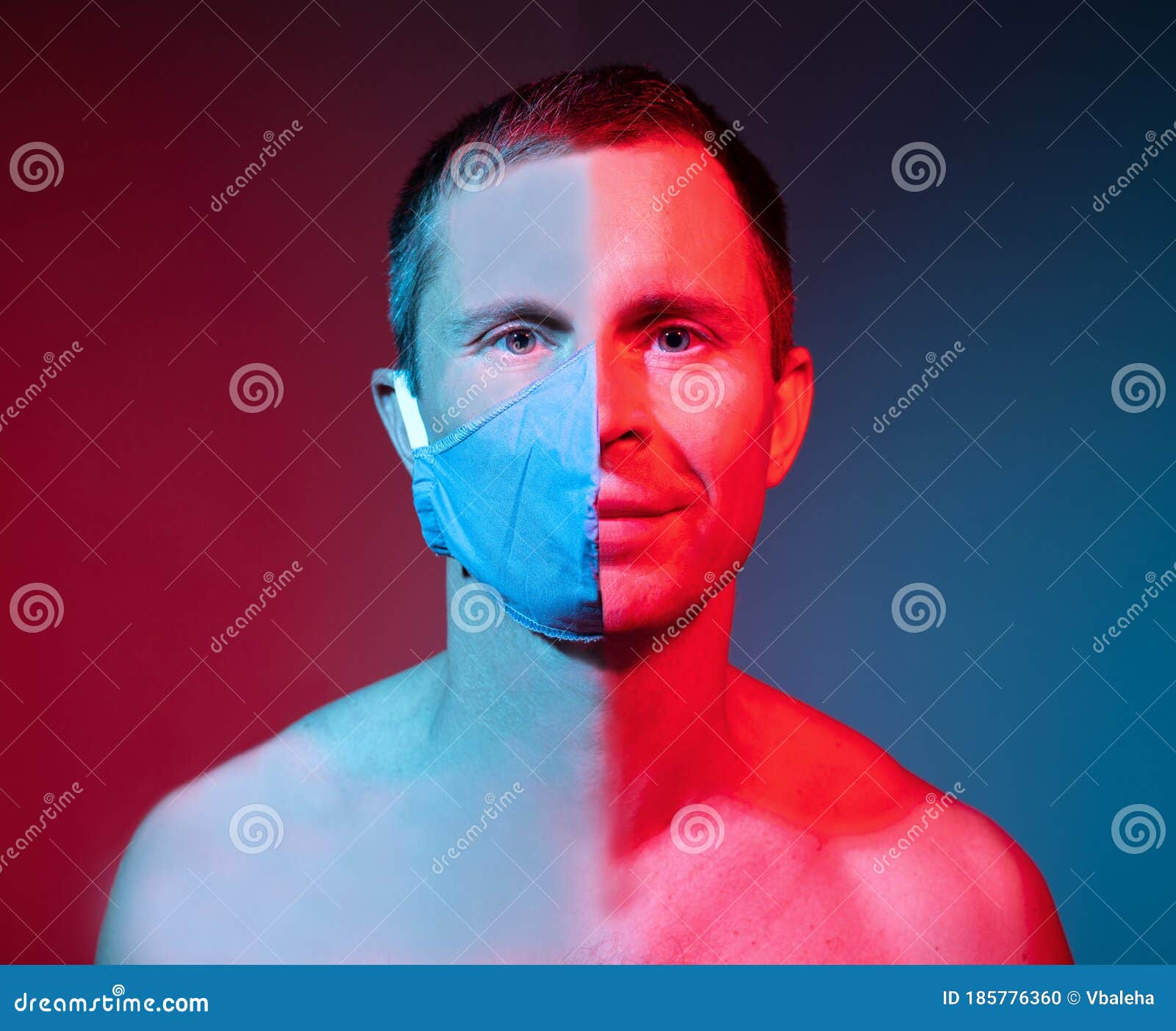 Half Face in Mask Another without Stock Photo - Image of virus, wearing ...