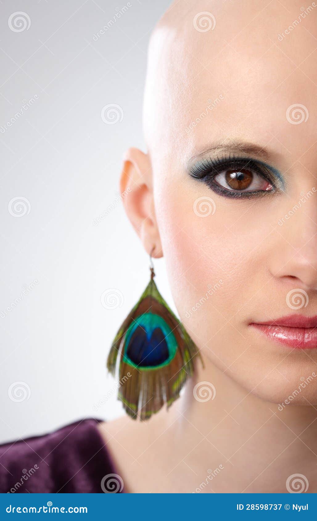 Half Face Studio Portrait of Hairless Woman Stock Image - Image of ...