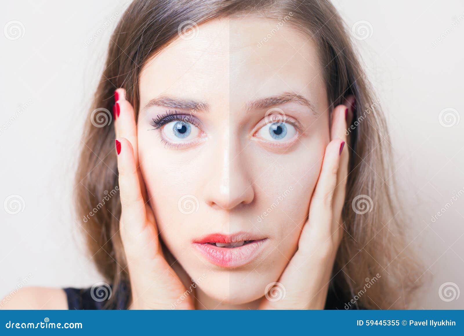 Half Face Women S Makeup before and after Processing Stock Image ...