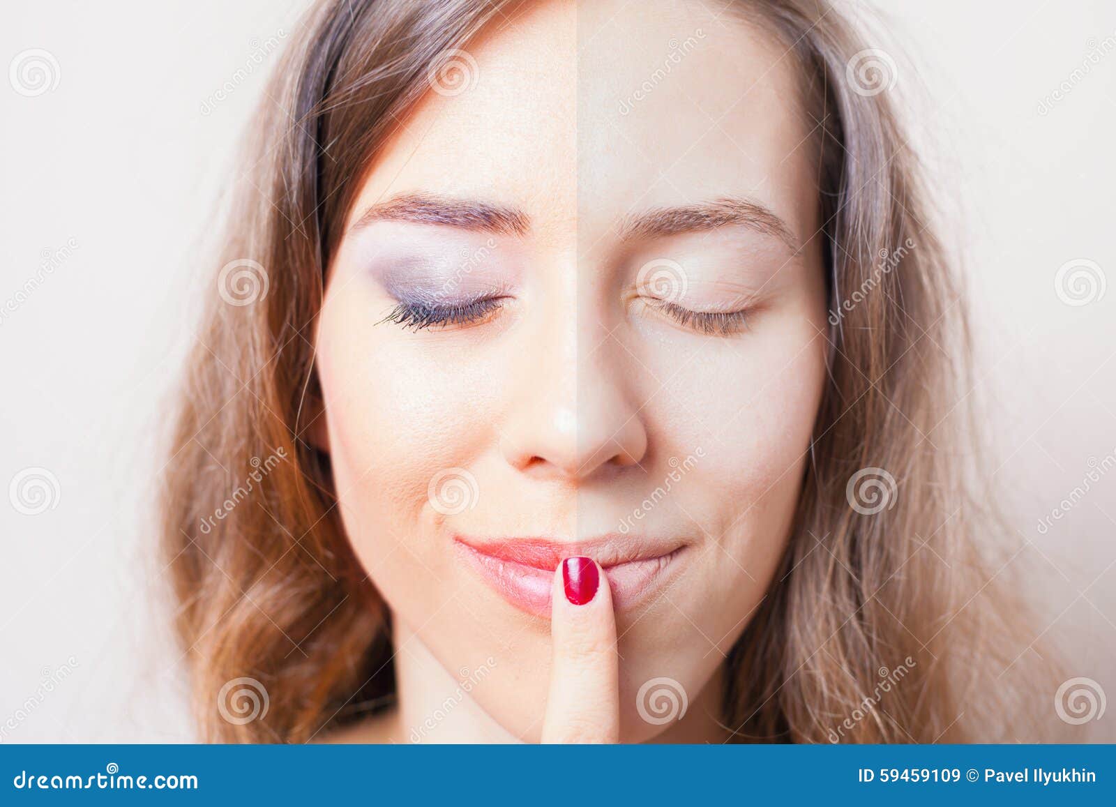 Half Face Women S Makeup before and after Processing Stock Image ...