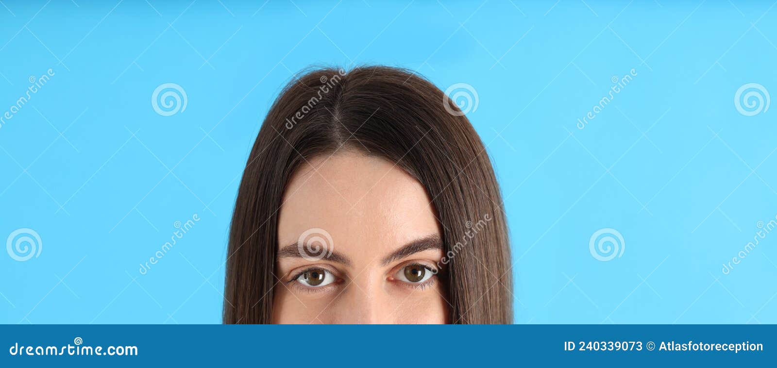 Half Face of a Young Girl on a Blue Background Stock Image - Image of ...