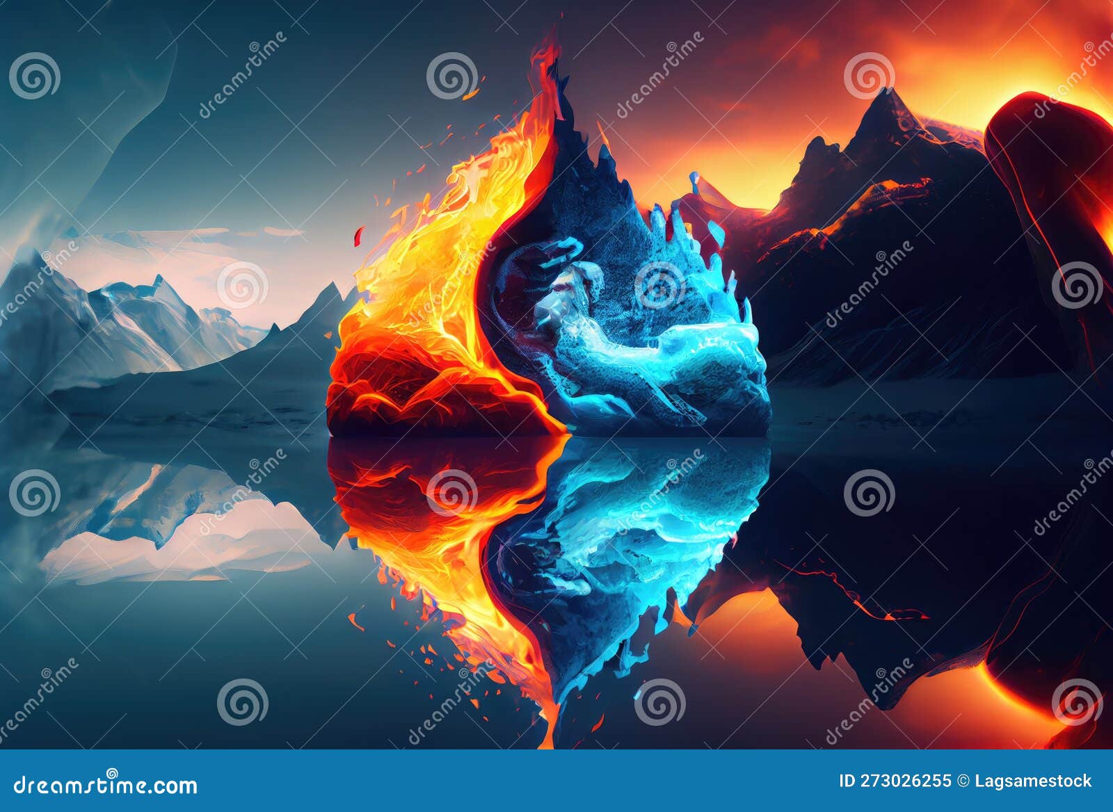 Half Fire and Half Ice Mountains with the Sky Background. Metaphor and ...