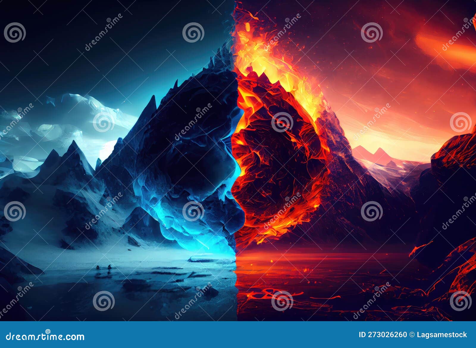 Half Fire and Half Ice Mountains with the Sky Background. Metaphor and ...