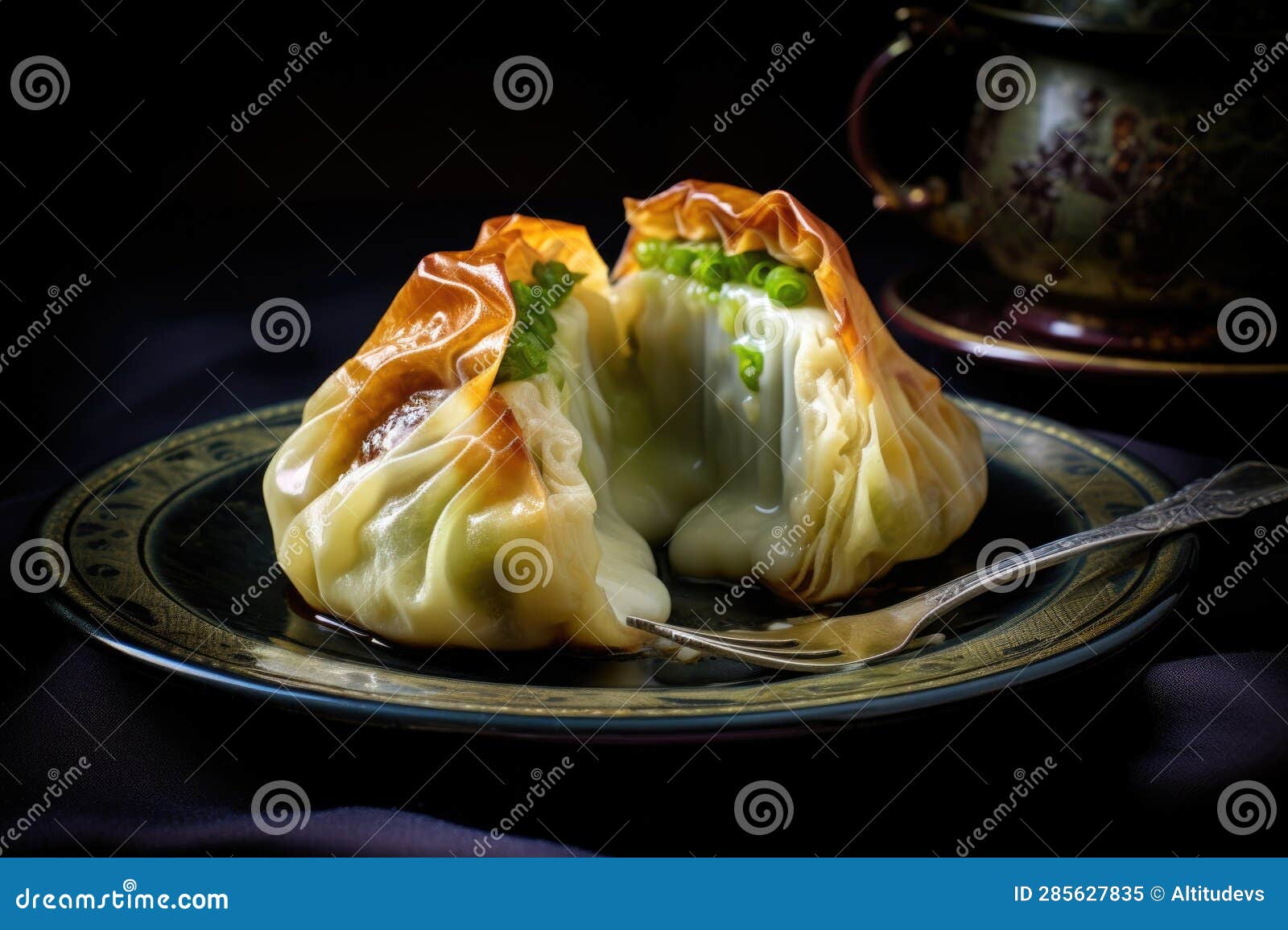 Half-folded Dumpling with Filling Exposed Stock Image - Image of ...