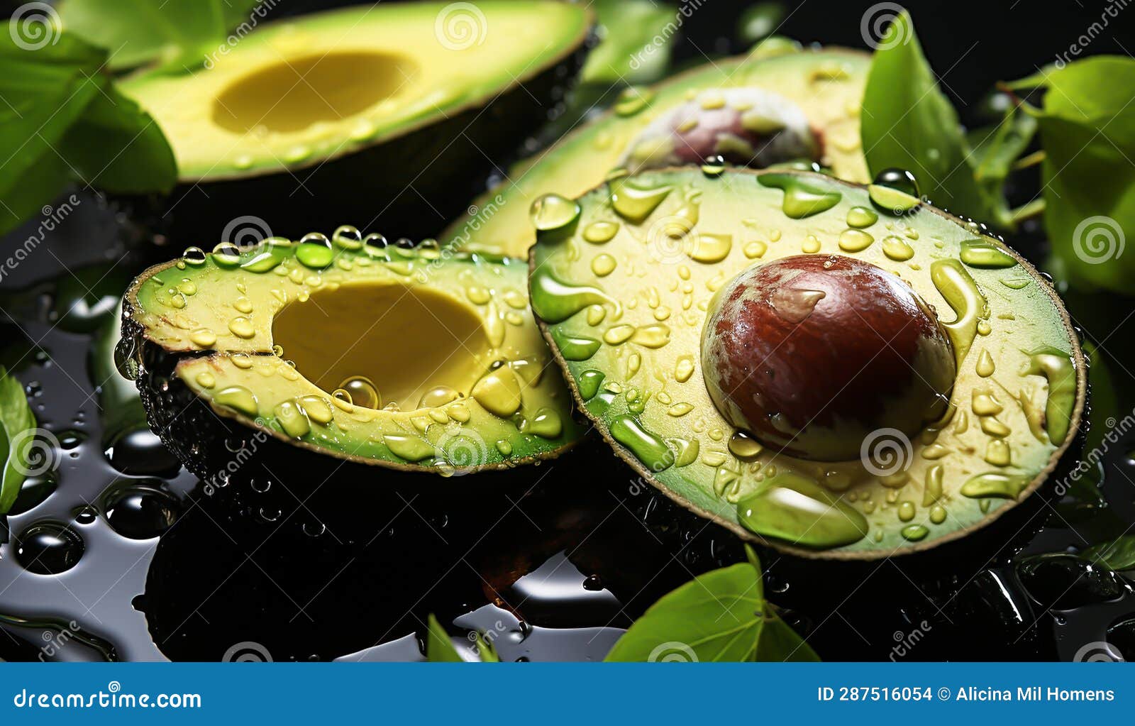 Half of Fresh Avocado with Drops. AI Generated Stock Illustration ...