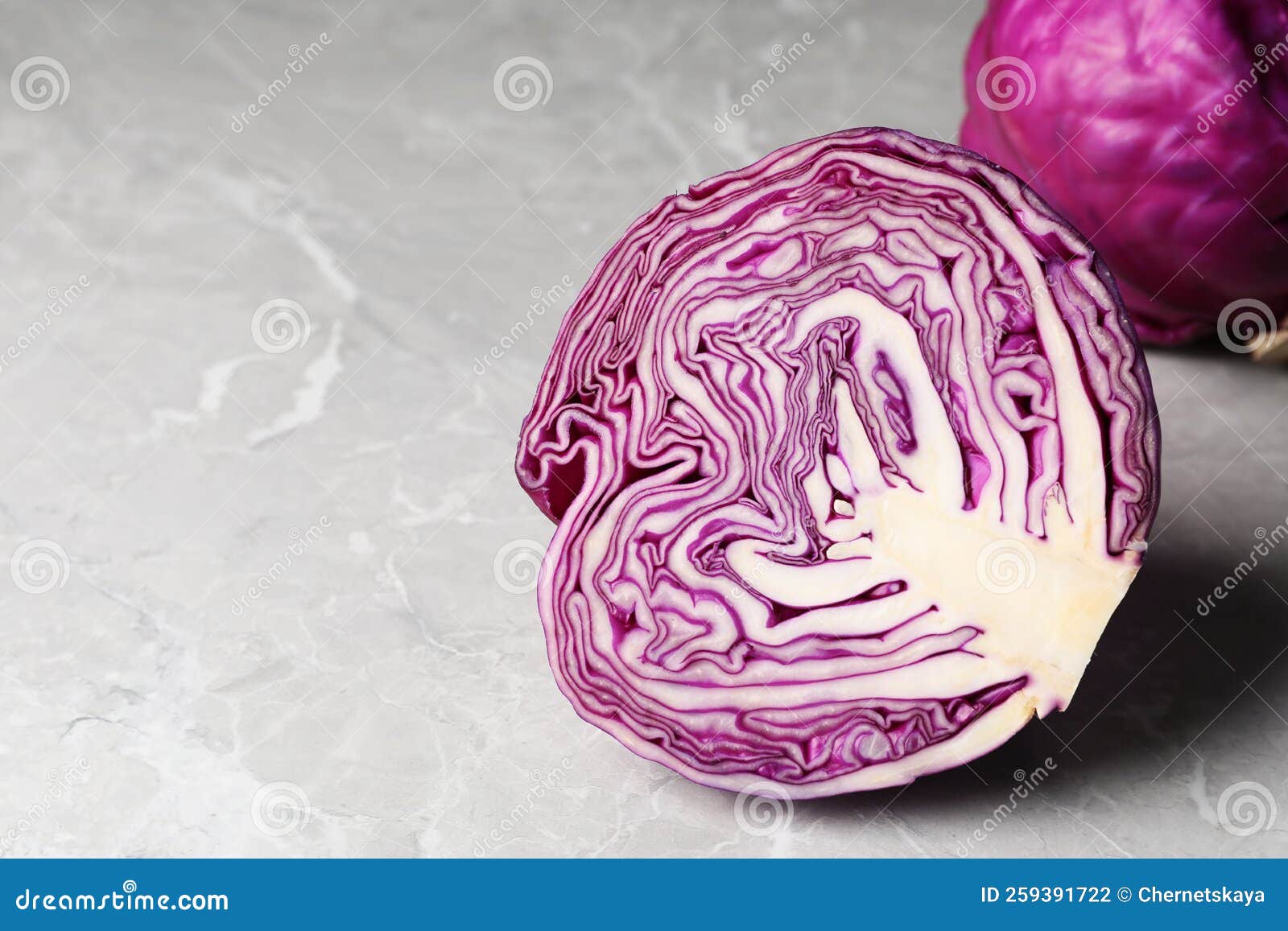 Half of Fresh Red Cabbage on Light Grey Marble Table, Space for Text ...