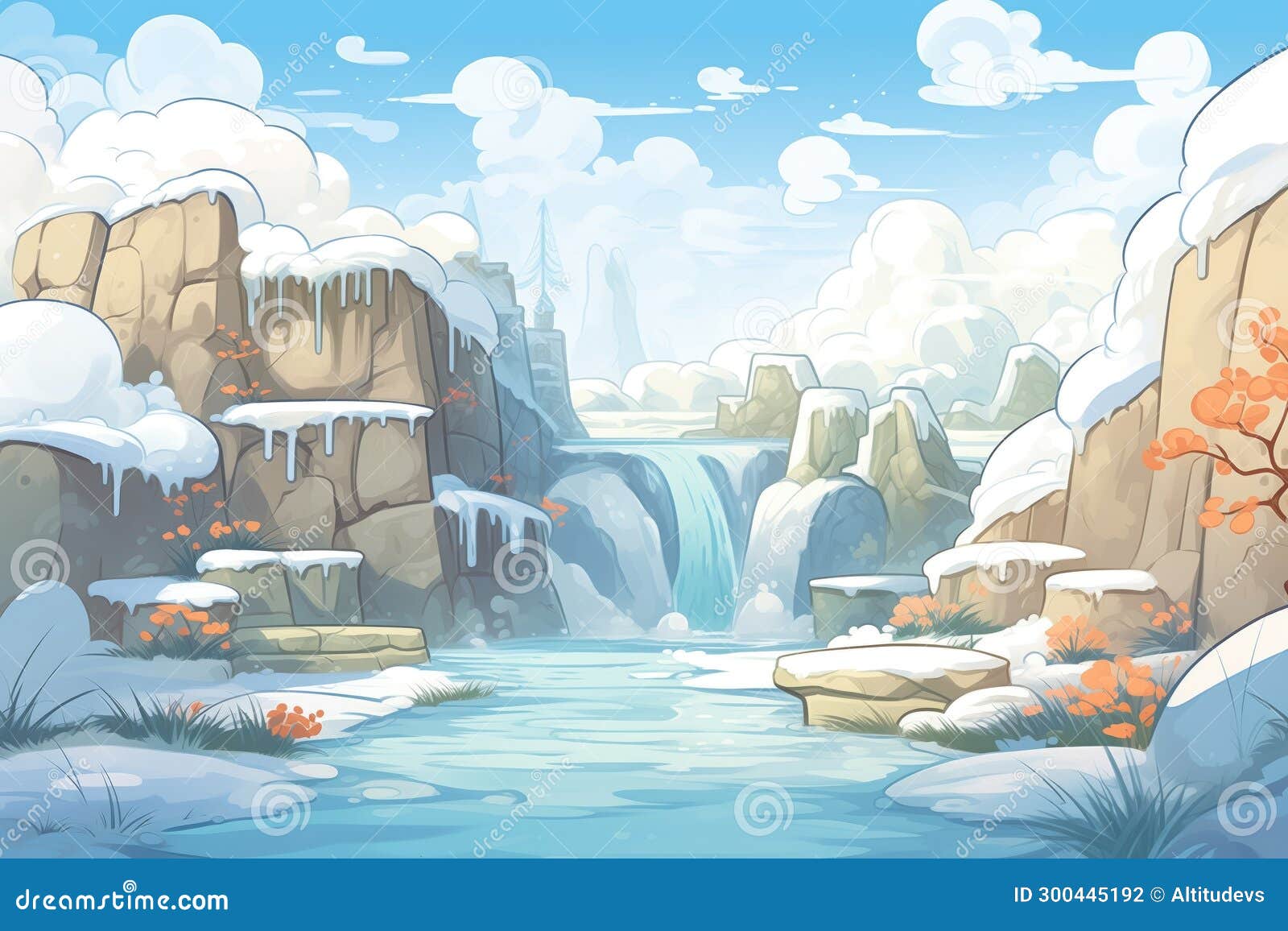 Half-frozen Waterfall with Steamy Hot Spring beside it Stock Photo ...