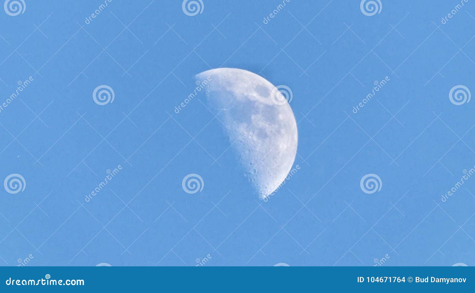 Half Full Moon on Bright Blue Sky Stock Photo - Image of bright, moon ...