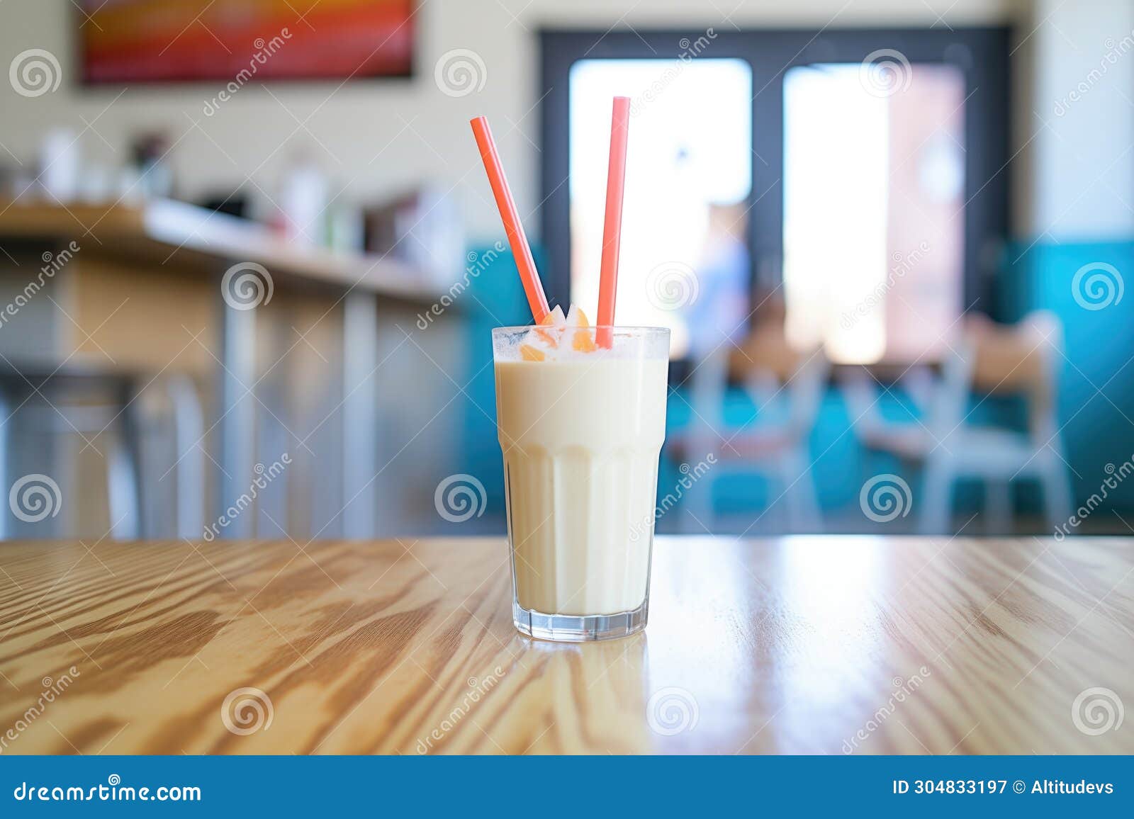 Half Full Vanilla Shake with Two Straws on a Date Night Table Stock ...