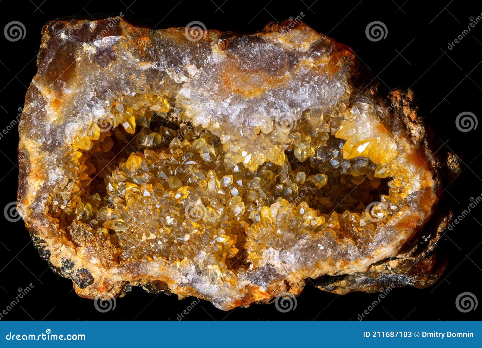 Half of a Geode with Quartz Crystals Colored Yellow by Iron Oxides ...