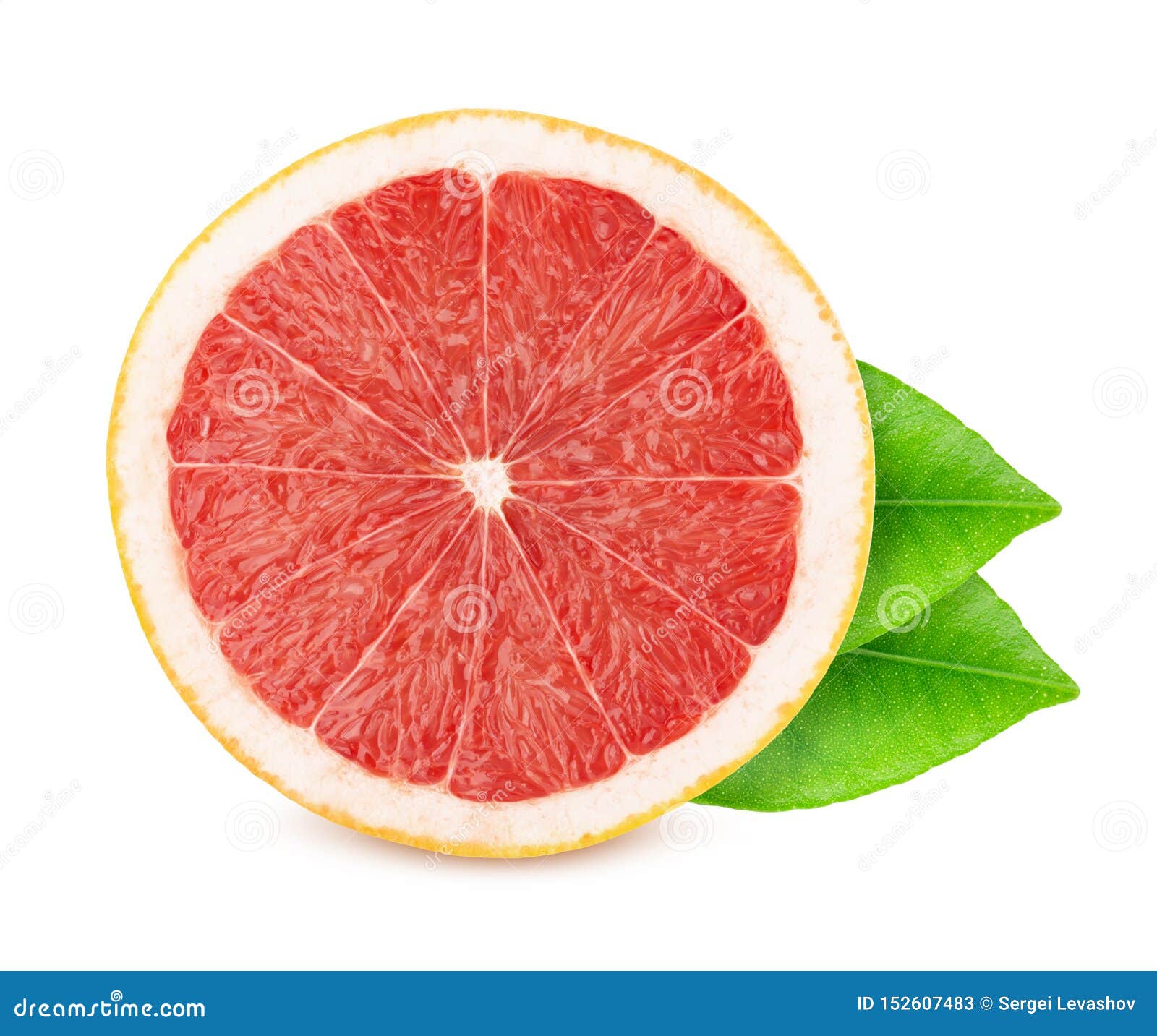 Half of Grapefruit with Leaves Isolated on White Background. Stock ...