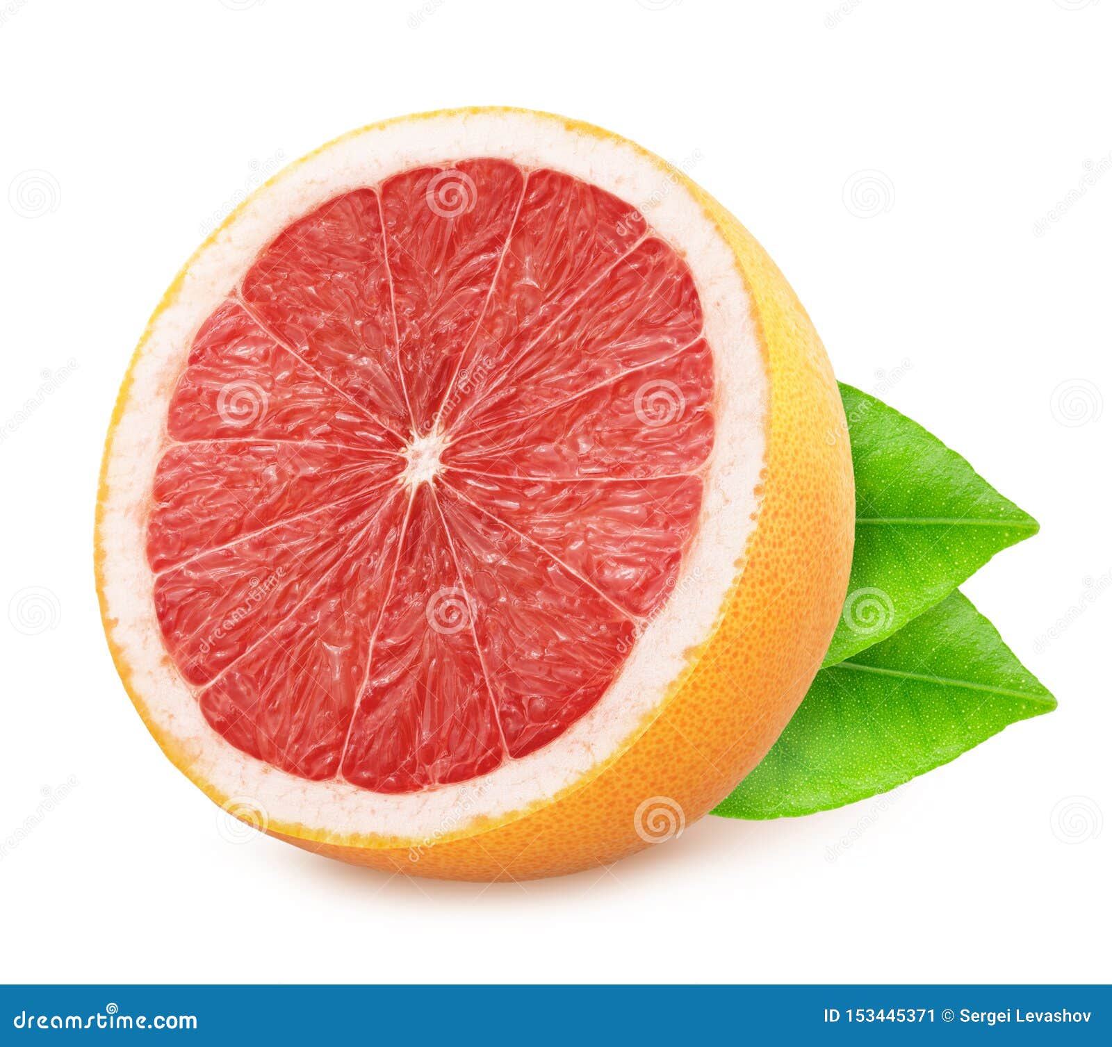 Half of Grapefruit with Leaves Isolated on White Background. Stock ...