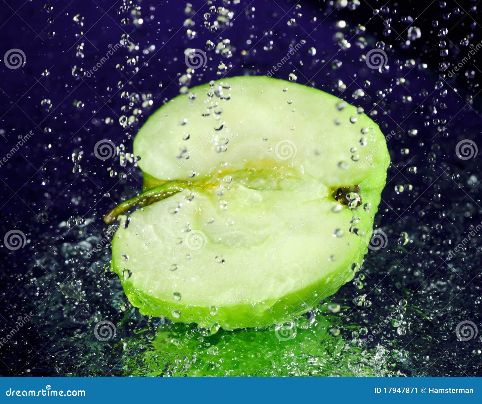 Half of Green Apple with Water Drops Stock Image - Image of clear, food ...
