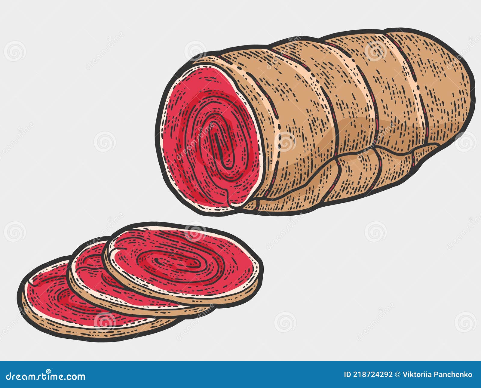 Half Ham, Slice. Sketch Scratch Board Imitation Color Stock Vector ...