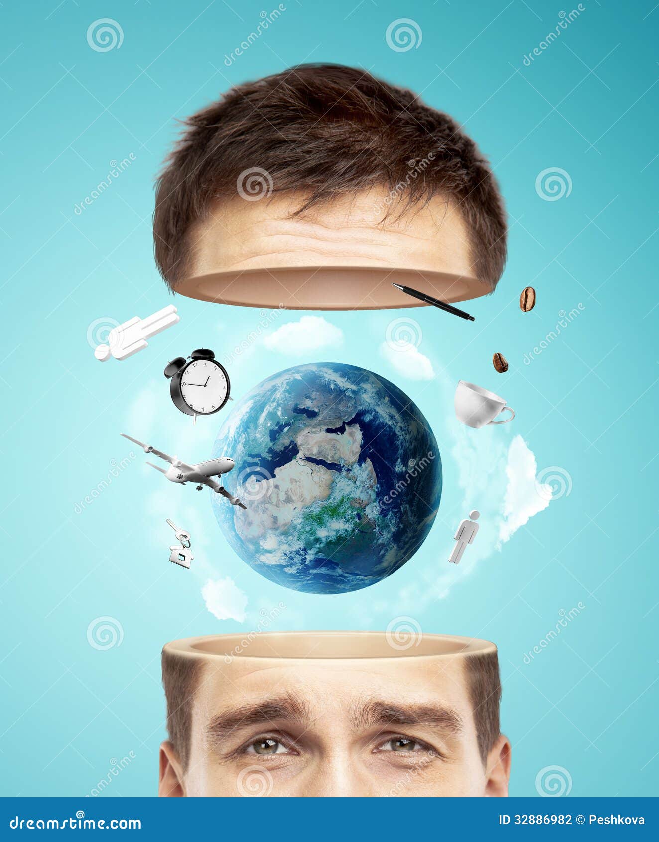 Half head with earth stock photo. Image of people, decision - 32886982