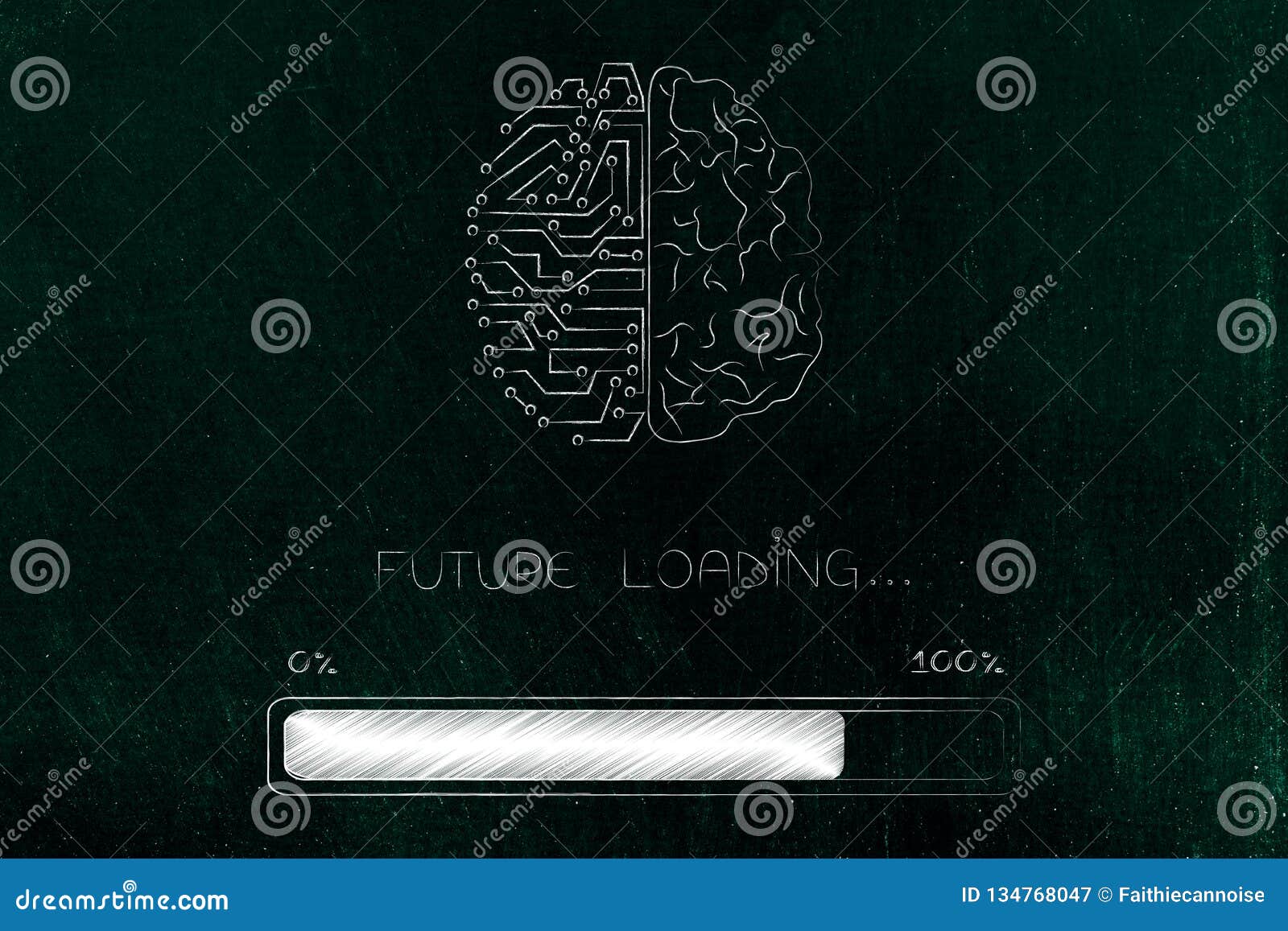 Half Human Half Circuit Brain with Progress Bar and Future Loading Text ...