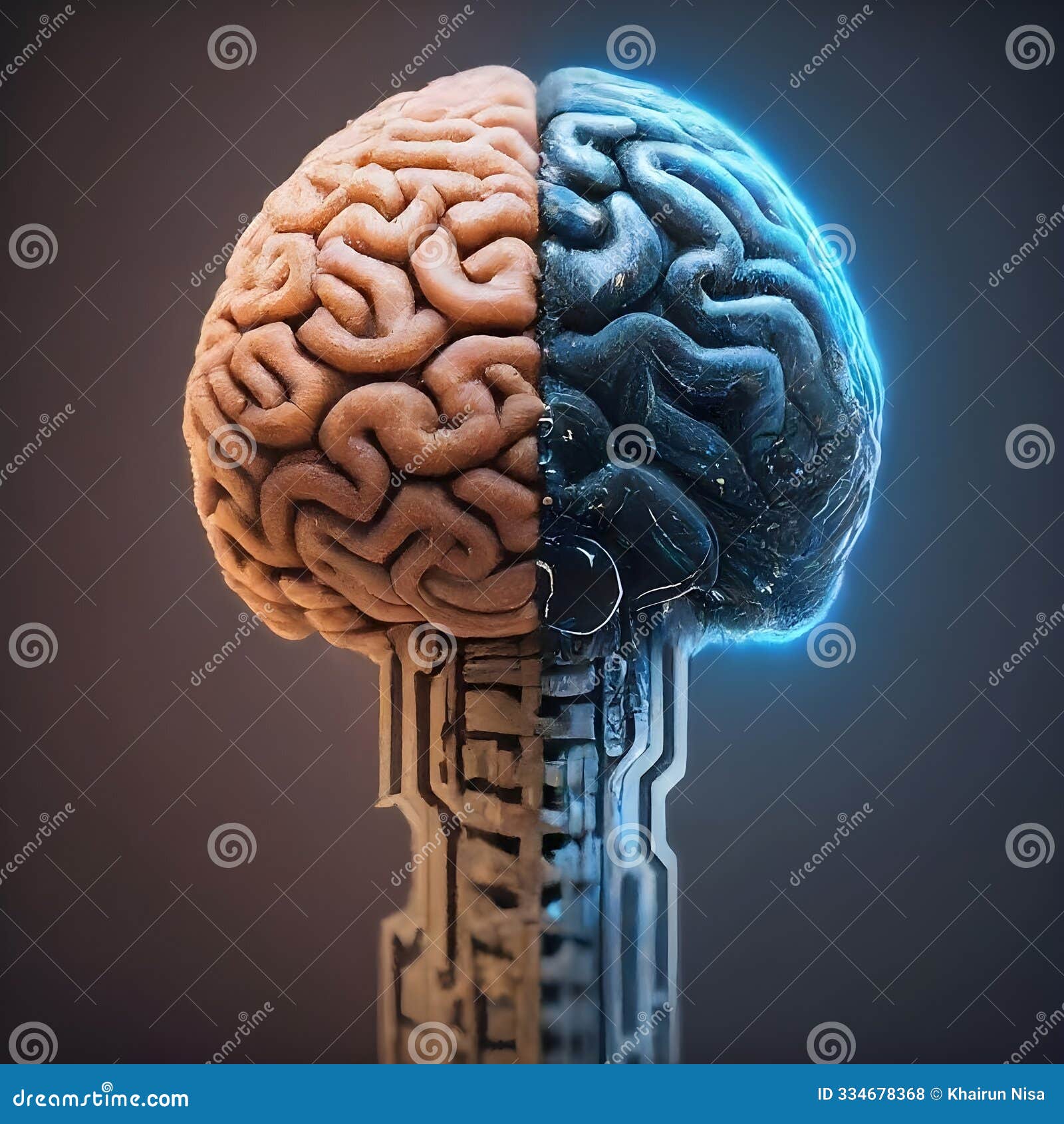 A Half Human and Half Machine Brain. Stock Illustration - Illustration ...