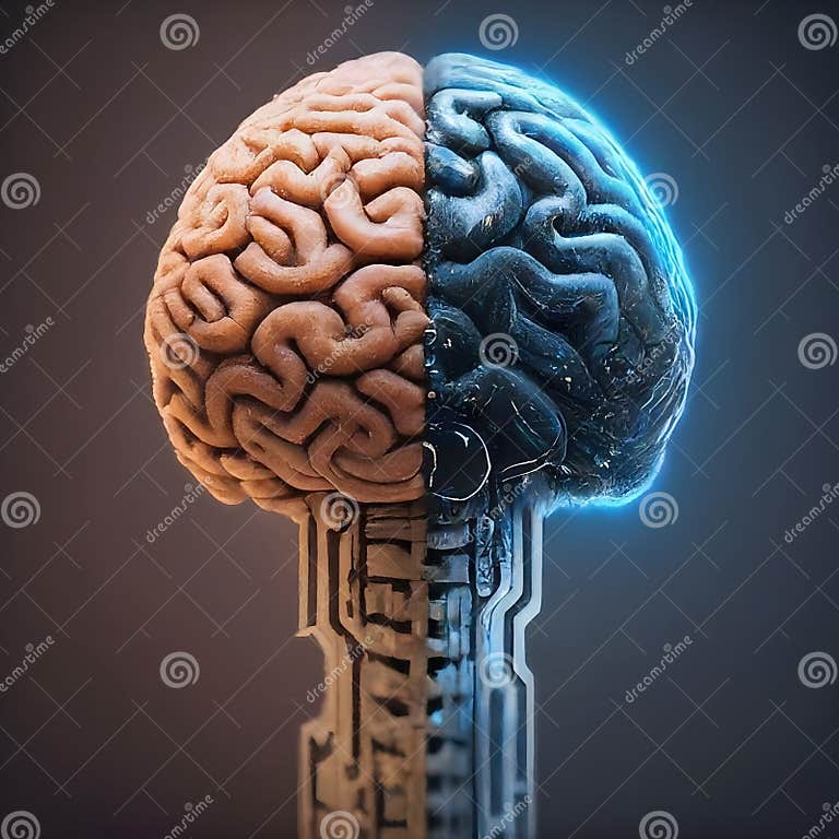 A Half Human and Half Machine Brain. Stock Illustration - Illustration ...